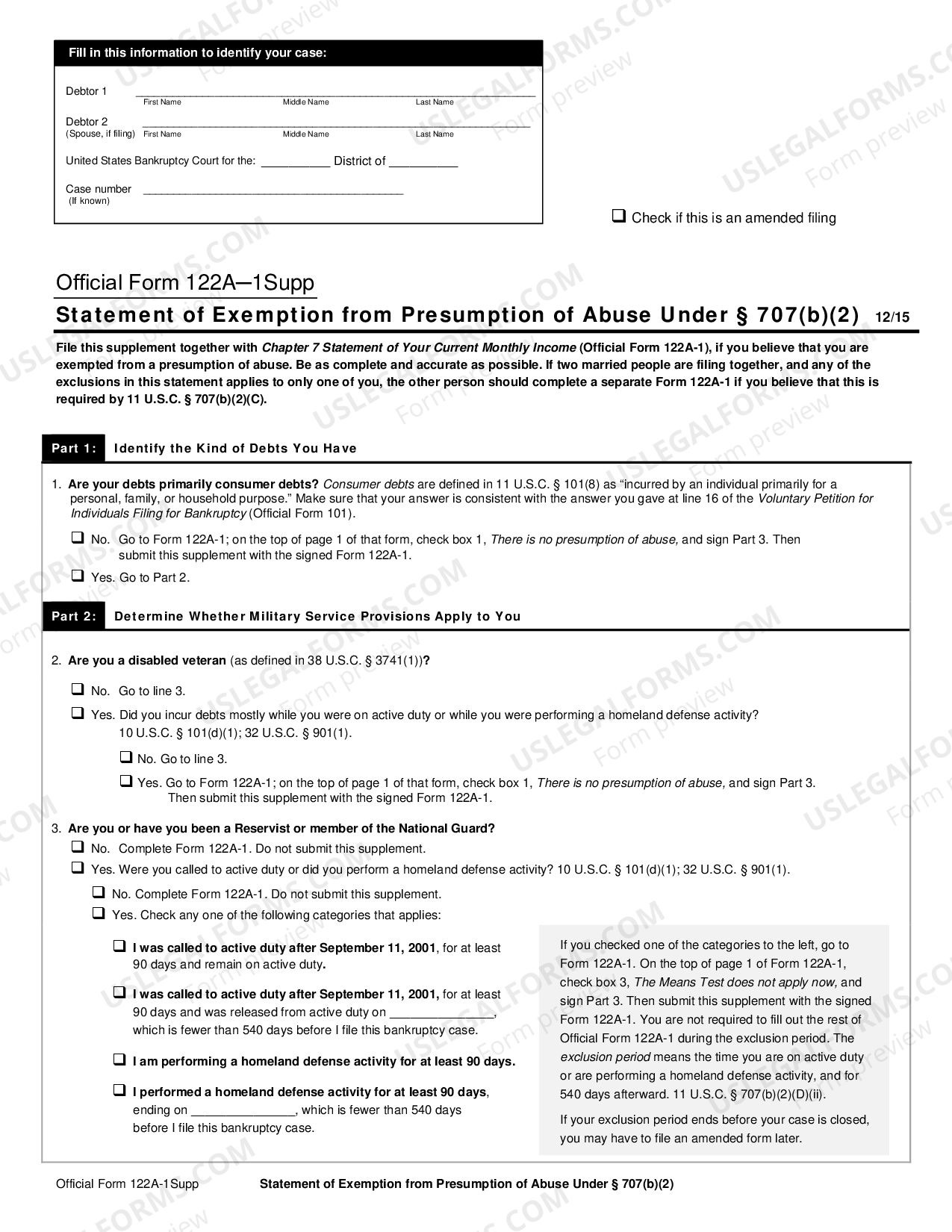 Statement of Exemption from Presumption of Abuse Under Sec.707(b)(2 ...