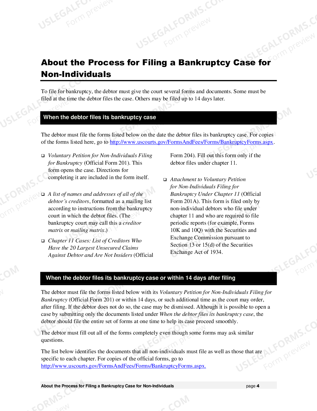 Instructions for Voluntary Petition for Non-Individuals Filing for ...