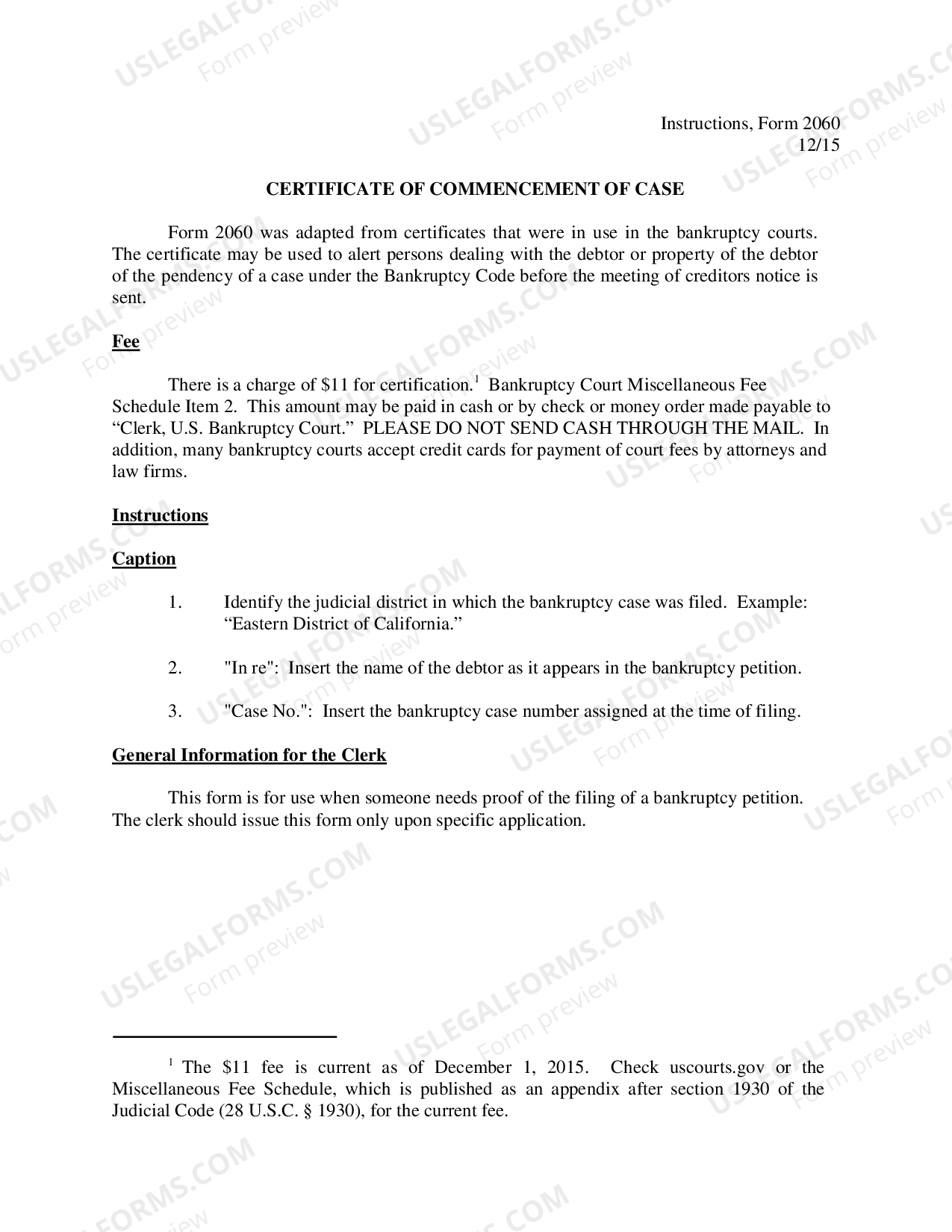 Instructions for Certificate of Commencement of Case | US Legal Forms