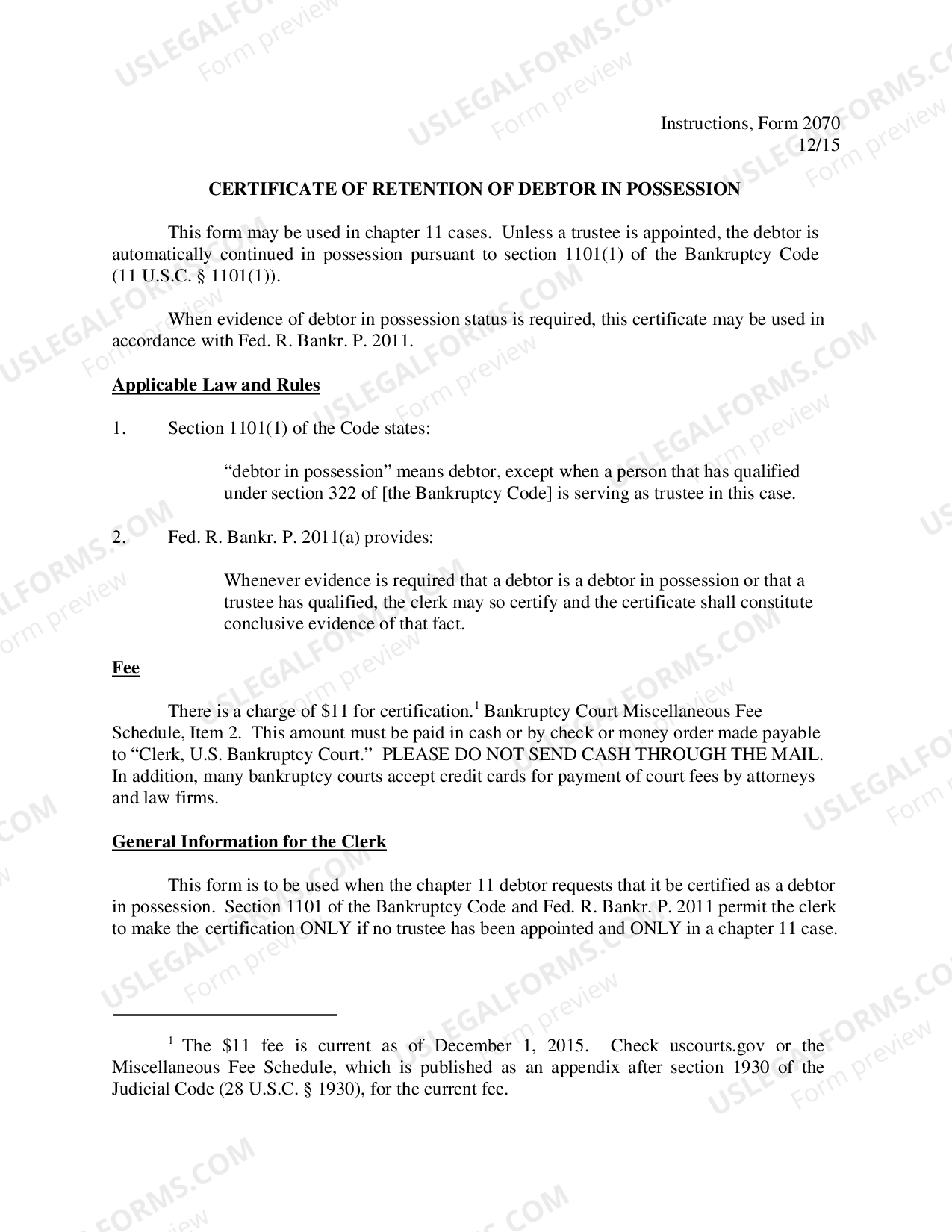 Instructions for Certificate of Retention of Debtor in Possesion | US ...