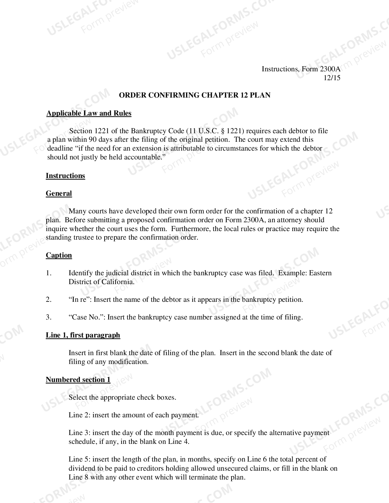 Instructions for Order Confirming Chapter 12 Plan | US Legal Forms
