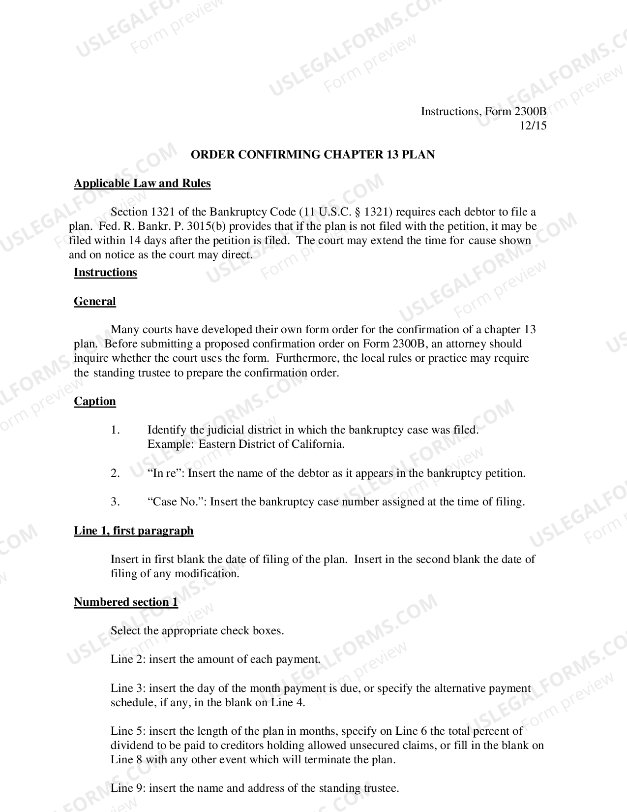 Instructions for Order Confirming Chapter 13 Plan | US Legal Forms