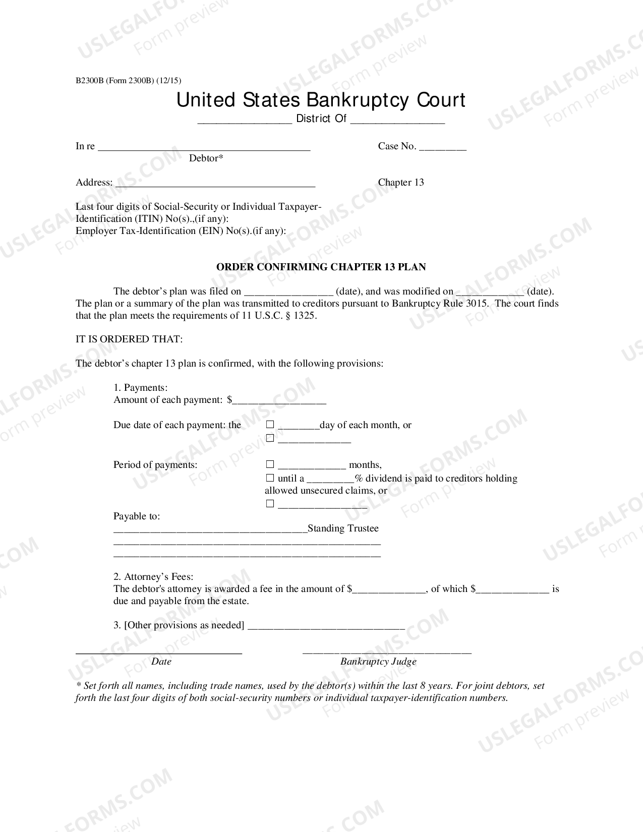 Order Confirming Chapter 13 Plan | US Legal Forms