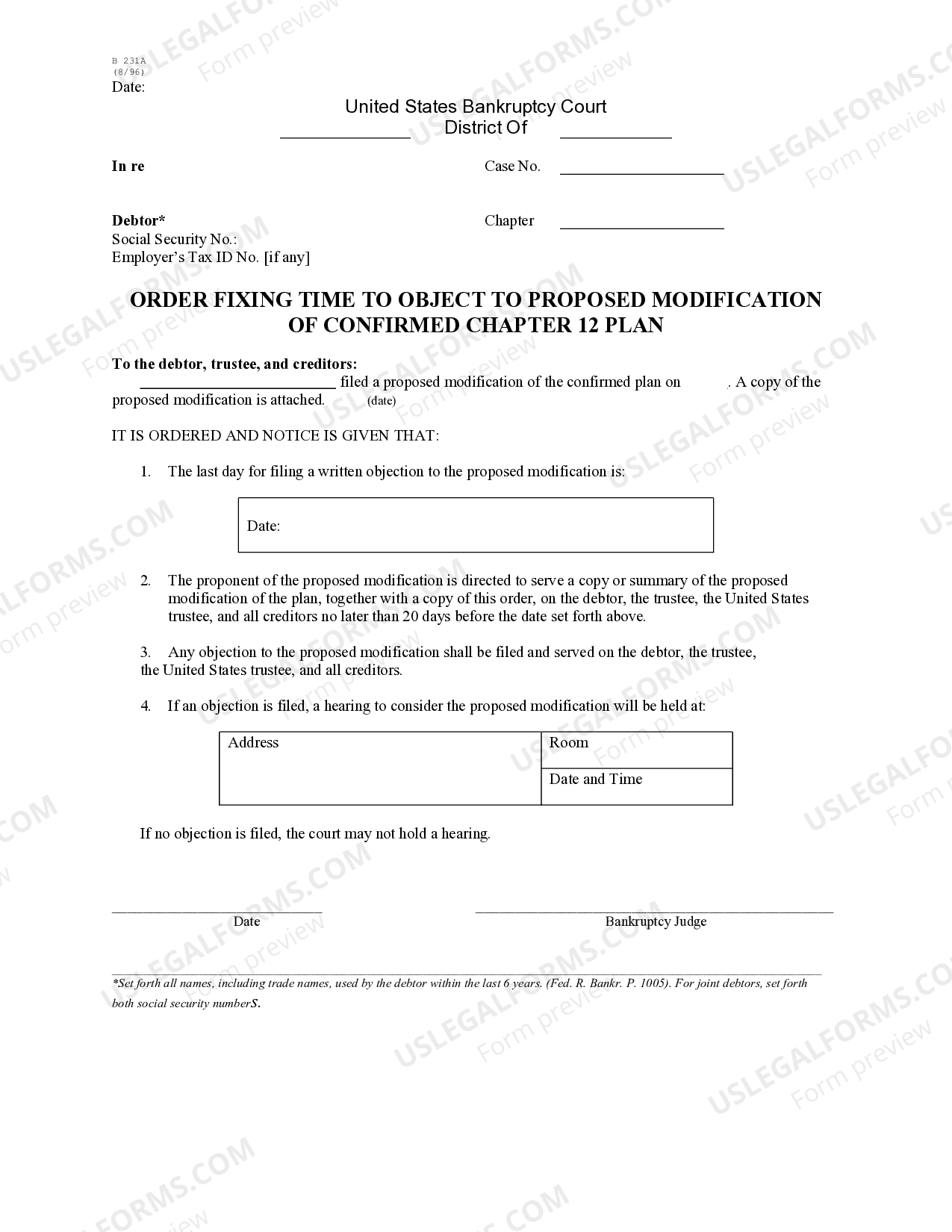 Order Fixing Time to Object to Proposed Modification of Confirmed ...