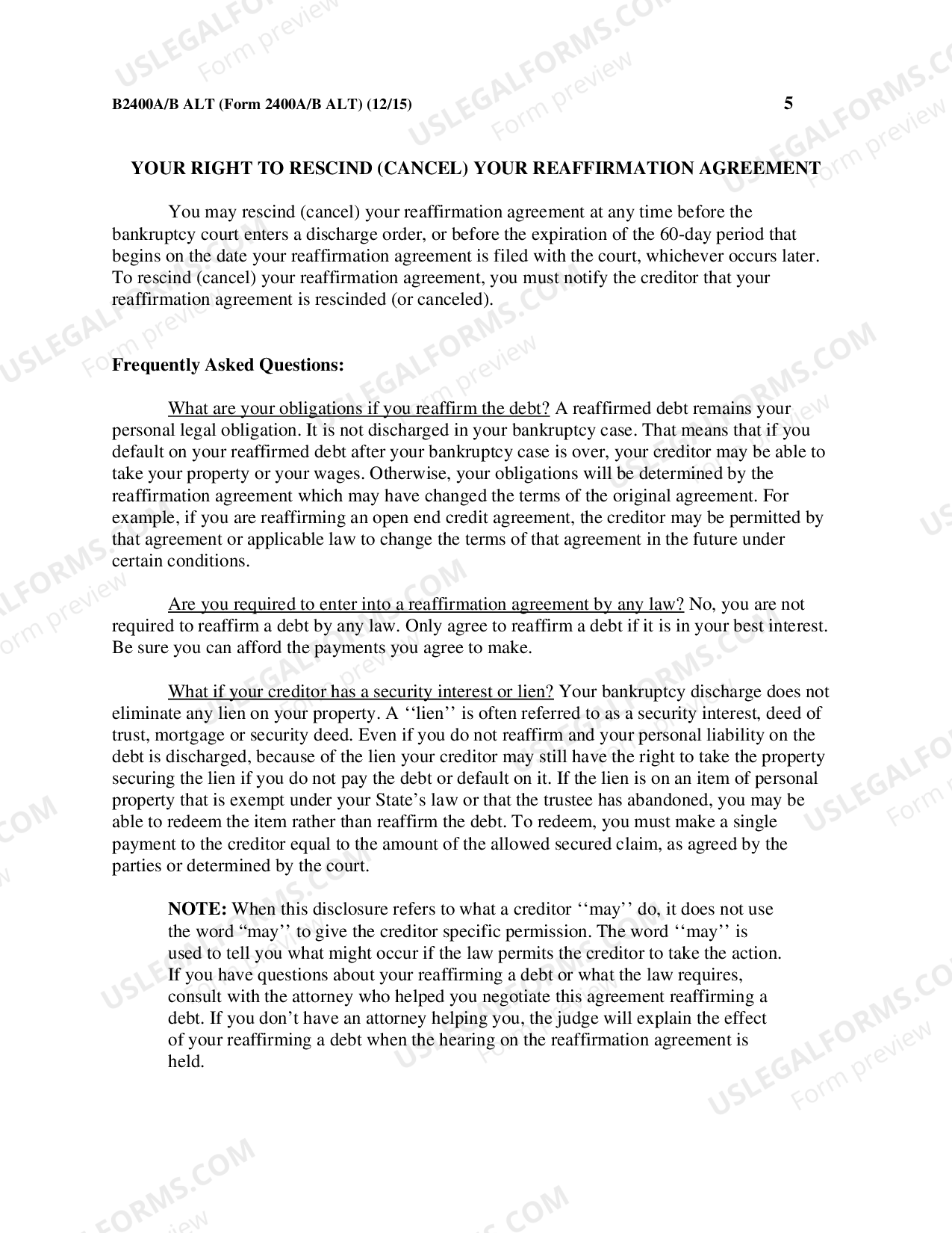 Reaffirmation Agreement | US Legal Forms