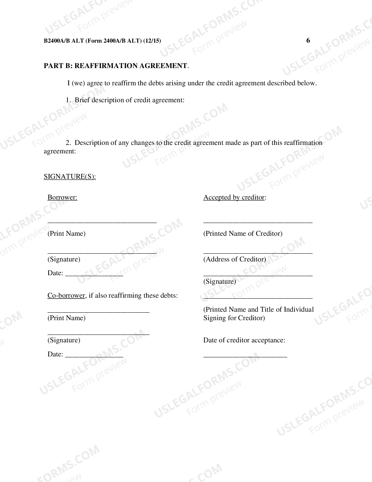 Reaffirmation Agreement | US Legal Forms