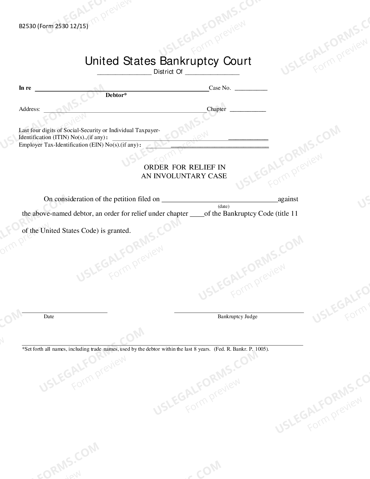 Order For Relief in an Involuntary Case | US Legal Forms
