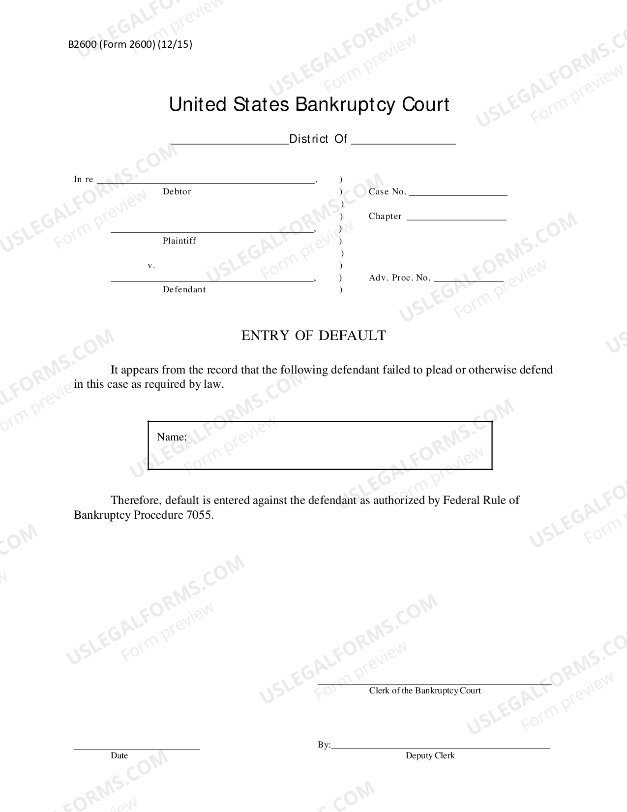 Entry of Default | US Legal Forms