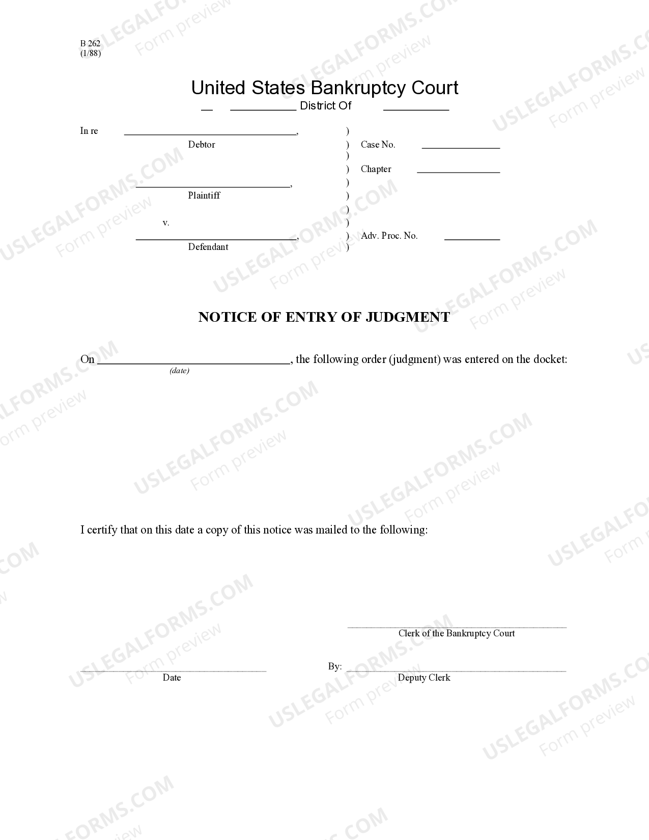 Notice of Entry of Judgment - B 262 - Entry Judgment | US Legal Forms