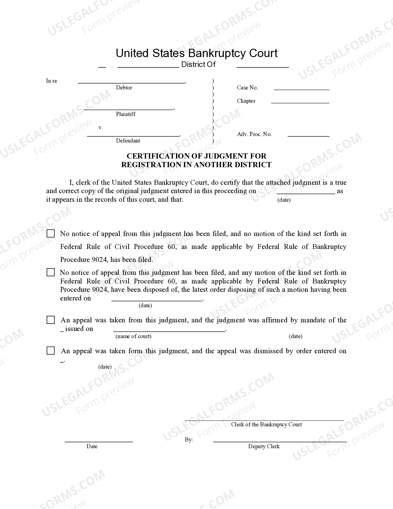 Certification of Judgment for Registration in Another District ...