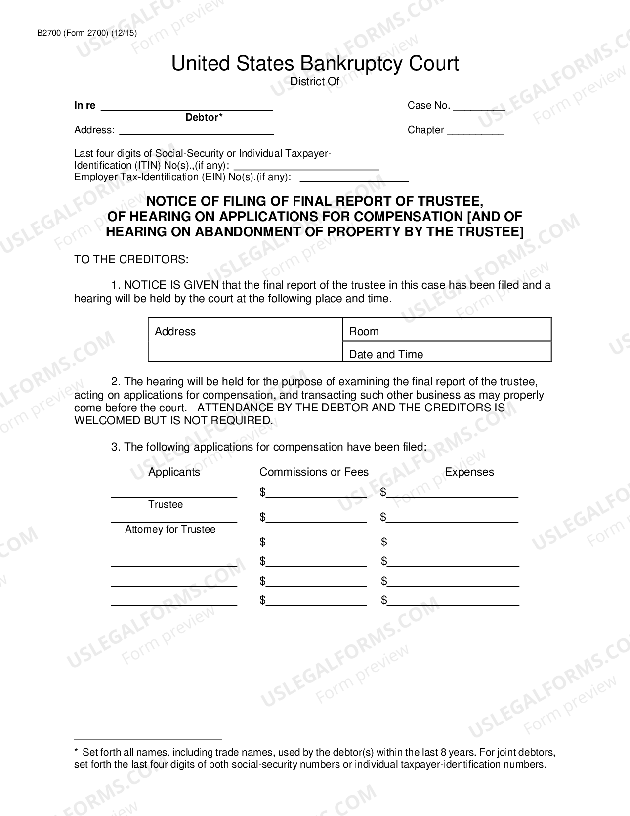 Notice of Filing of Final Report of Trustee | US Legal Forms