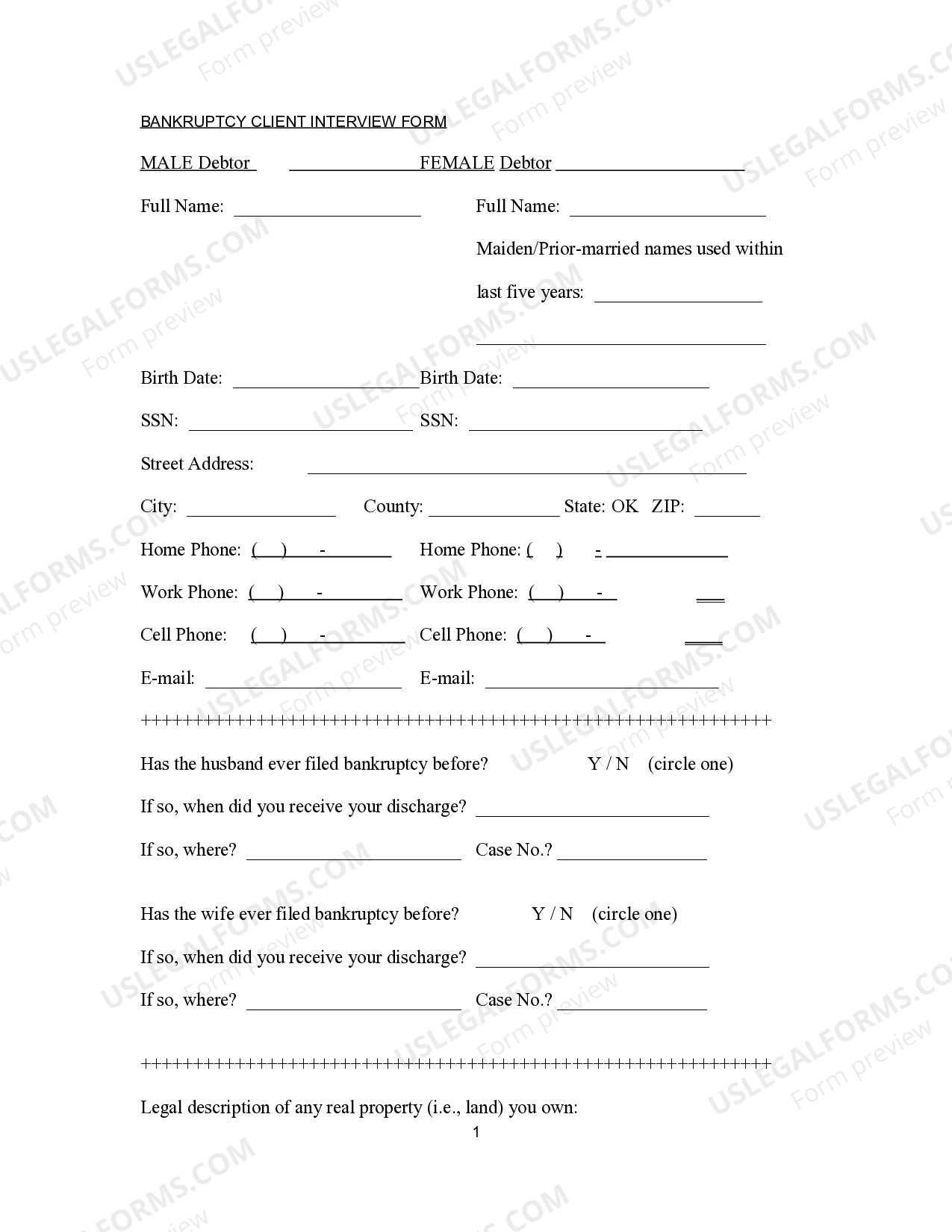 Bankruptcy Client Interview Form | US Legal Forms