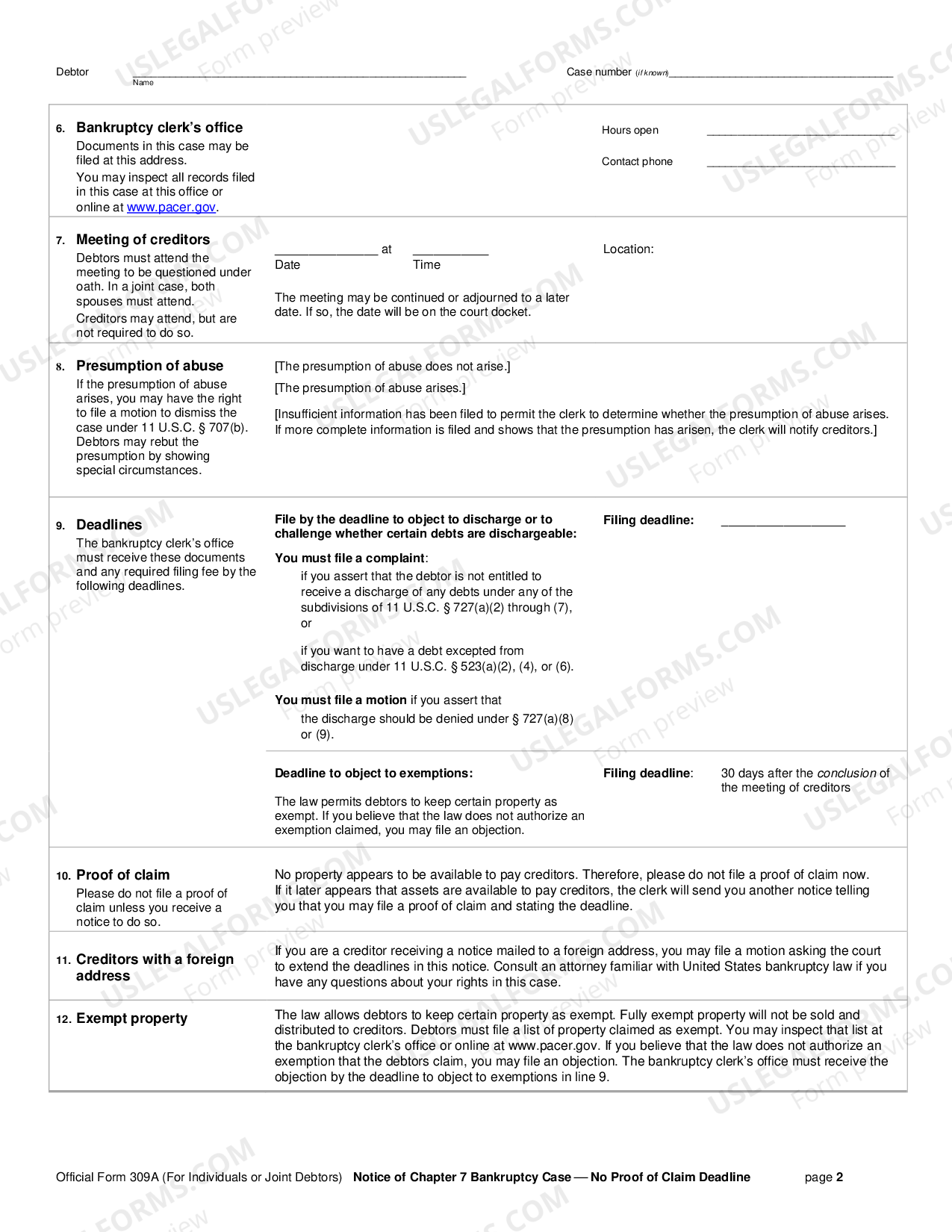 Notice of Chapter 7 Bankruptcy Case - No Proof of Claim Deadline (For Individuals or Joint ...