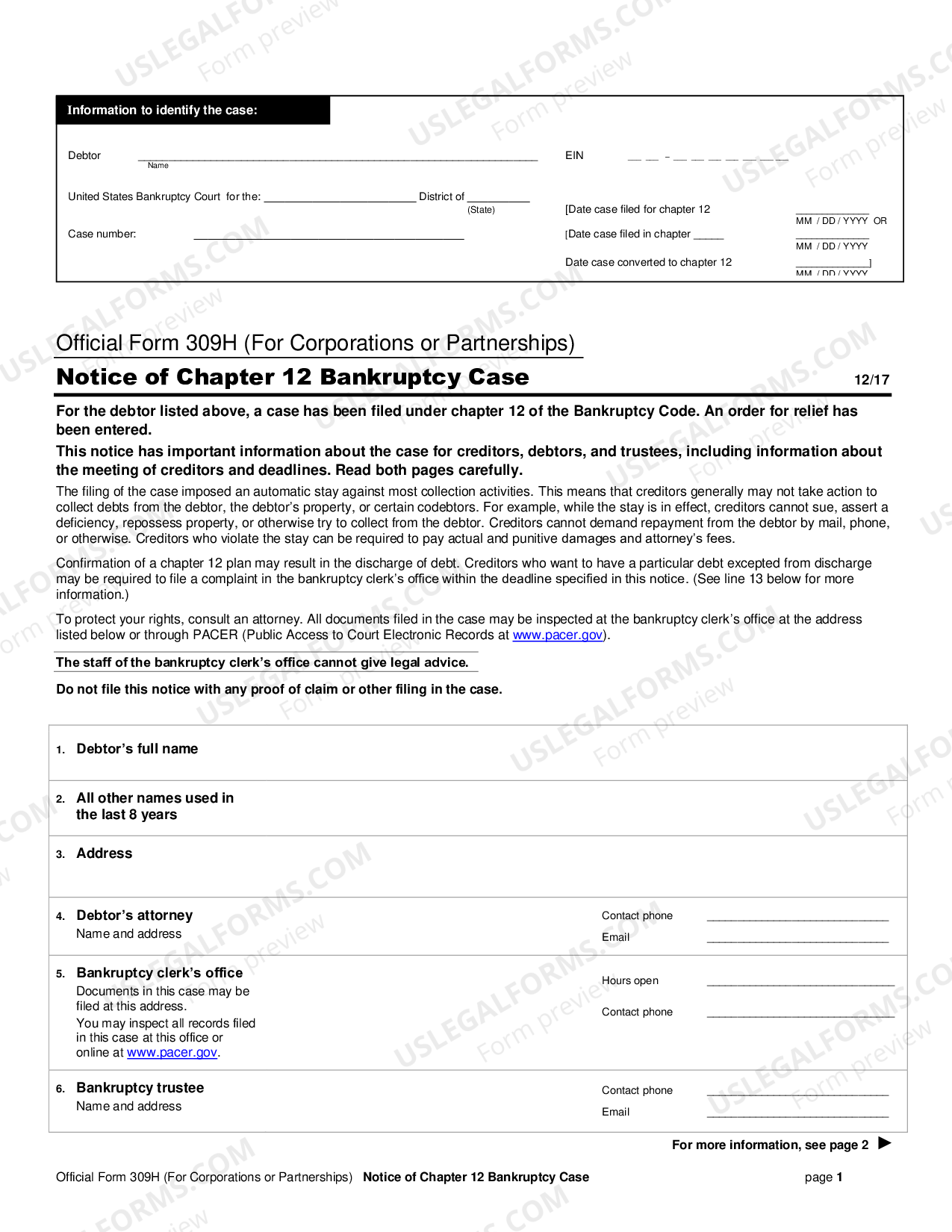 Notice of Chapter 12 Bankruptcy Case (For Corporations or Partnerships ...