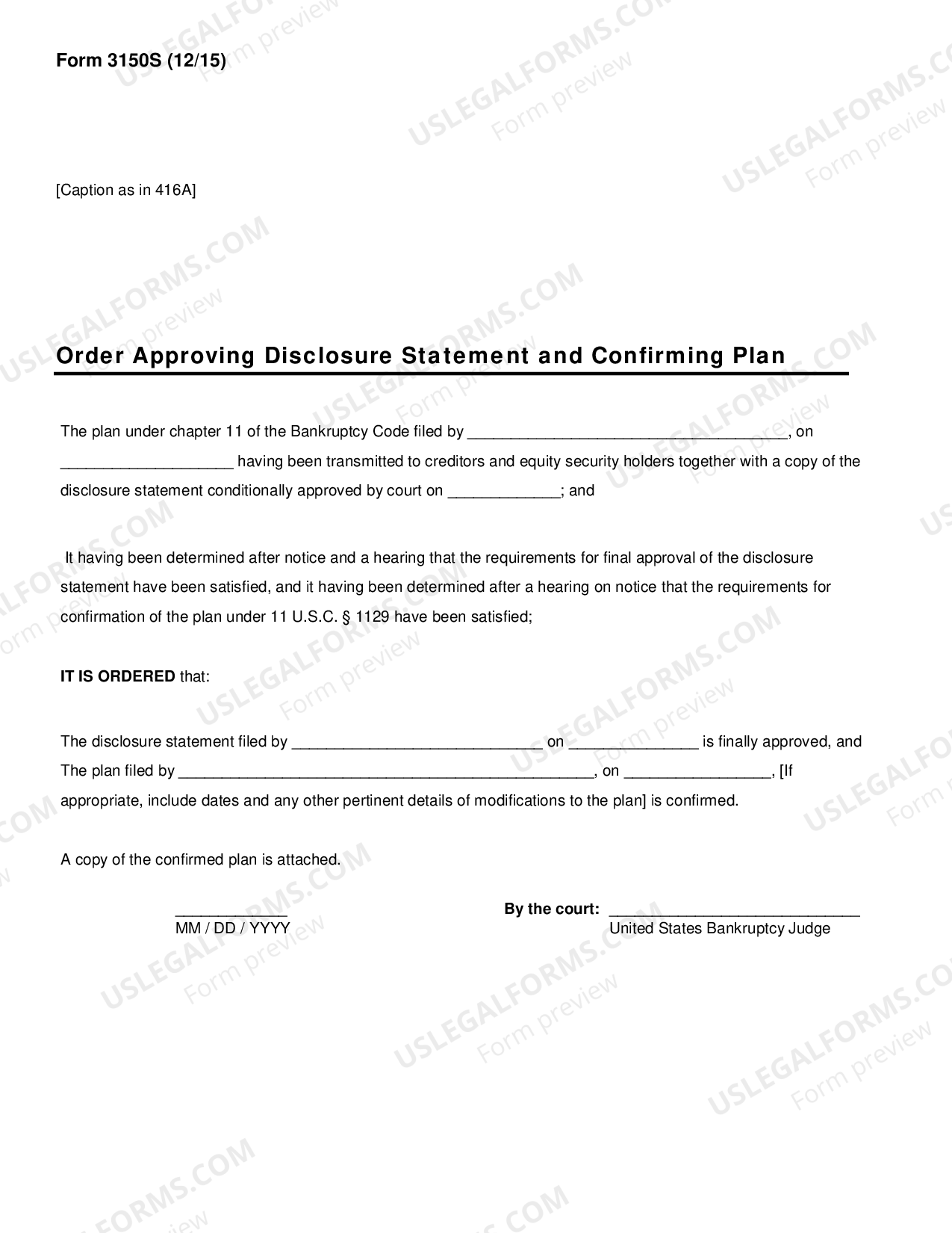 Order Approving Disclosure Statement and Confirming Plan | US Legal Forms