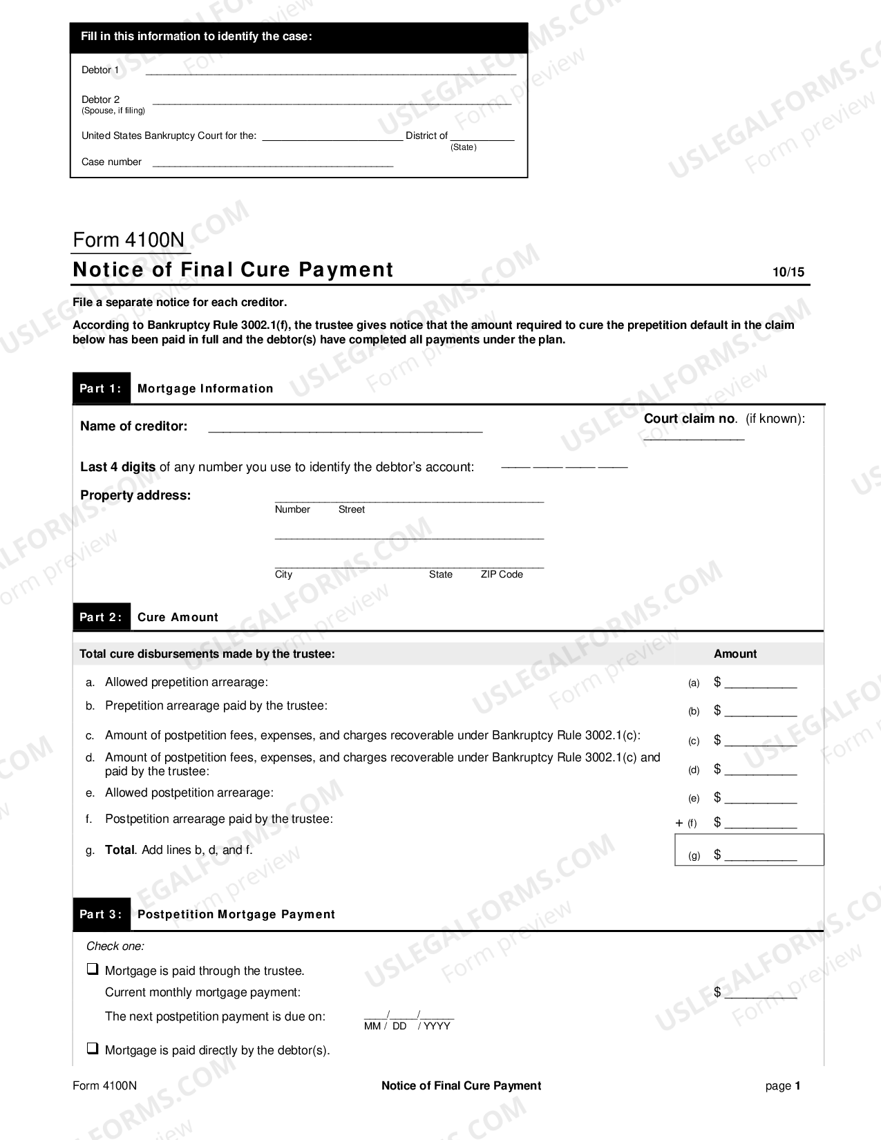Notice of Final Cure Payment | US Legal Forms