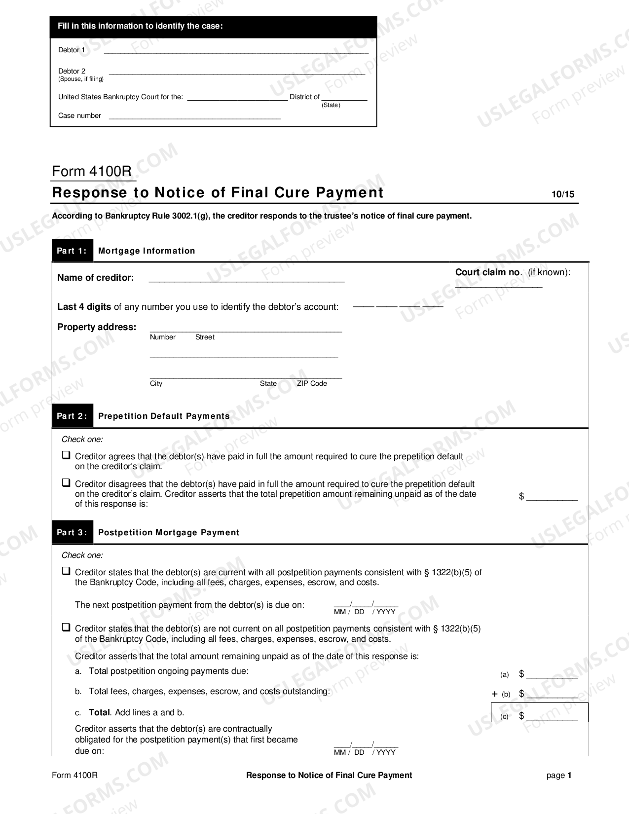 Response to Notice of Final Cure Payment | US Legal Forms