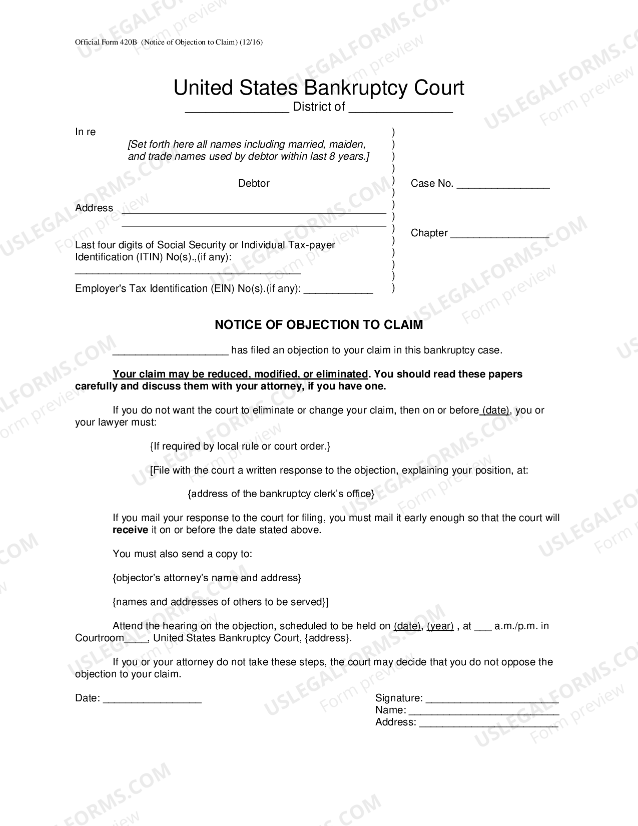 Notice of Objection to Claim | US Legal Forms