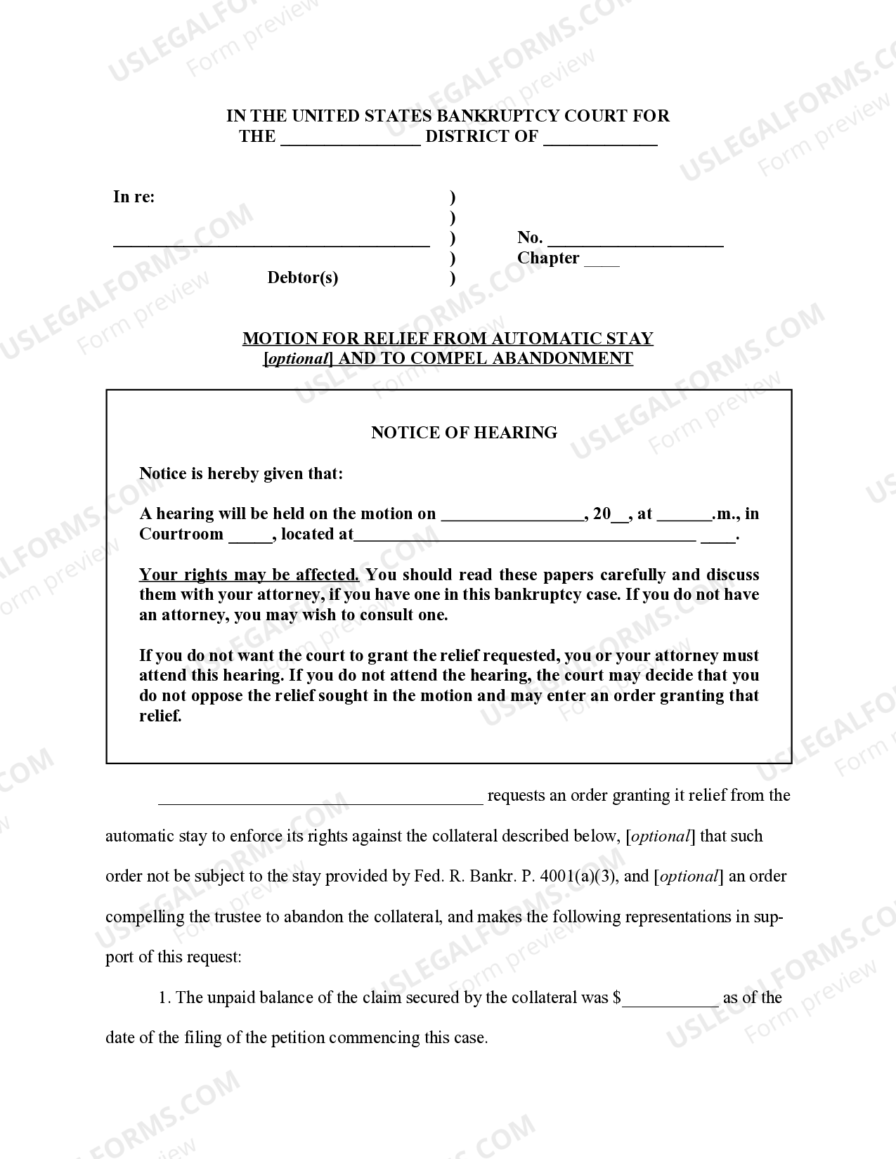 Motion for relief from stay regarding collateral - hearing - Relief ...