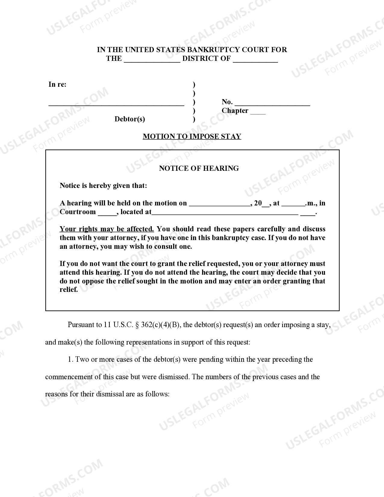 Motion to impose stay | US Legal Forms