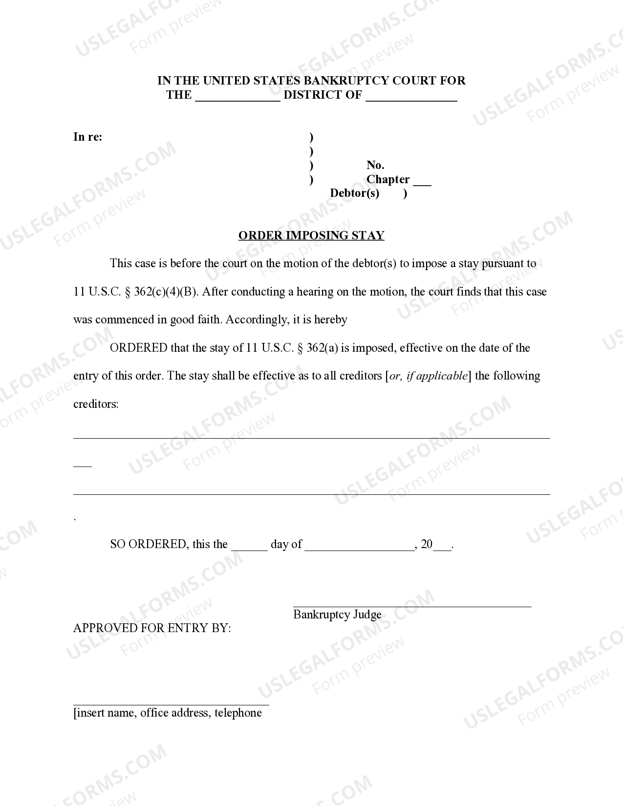 Order imposing stay | US Legal Forms