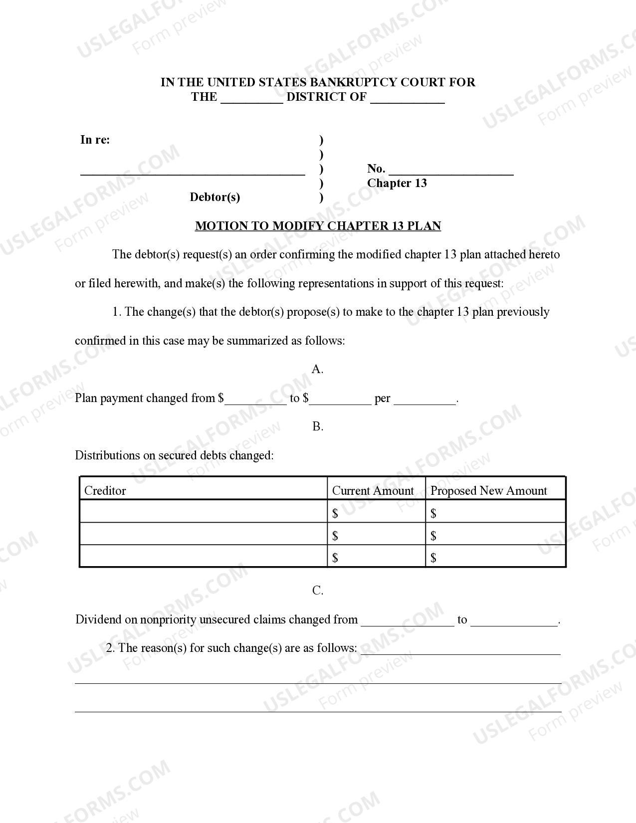 Motion to modify plan | US Legal Forms