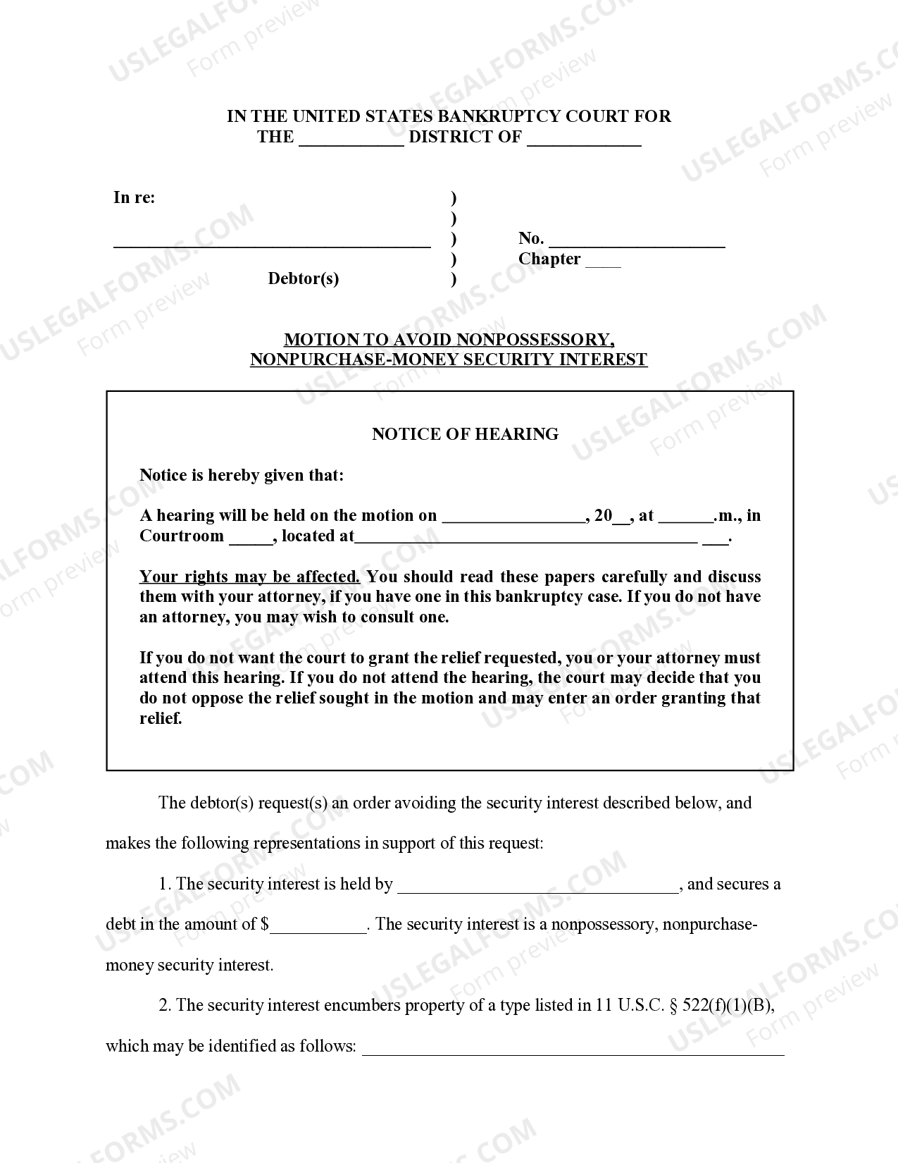 Motion to avoid nonpossessory nonpurchase-money security interest ...