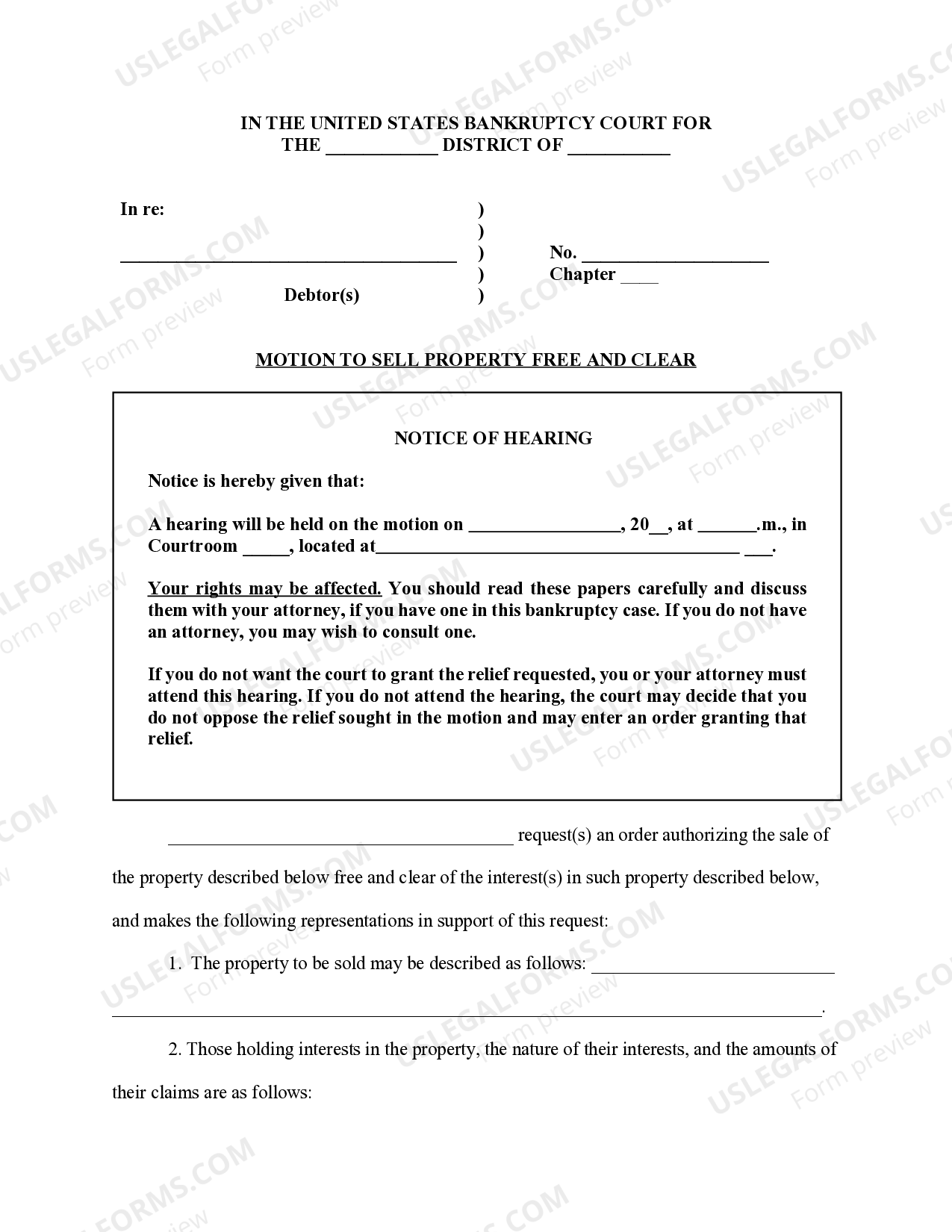 Motion to sell property free and clear | US Legal Forms