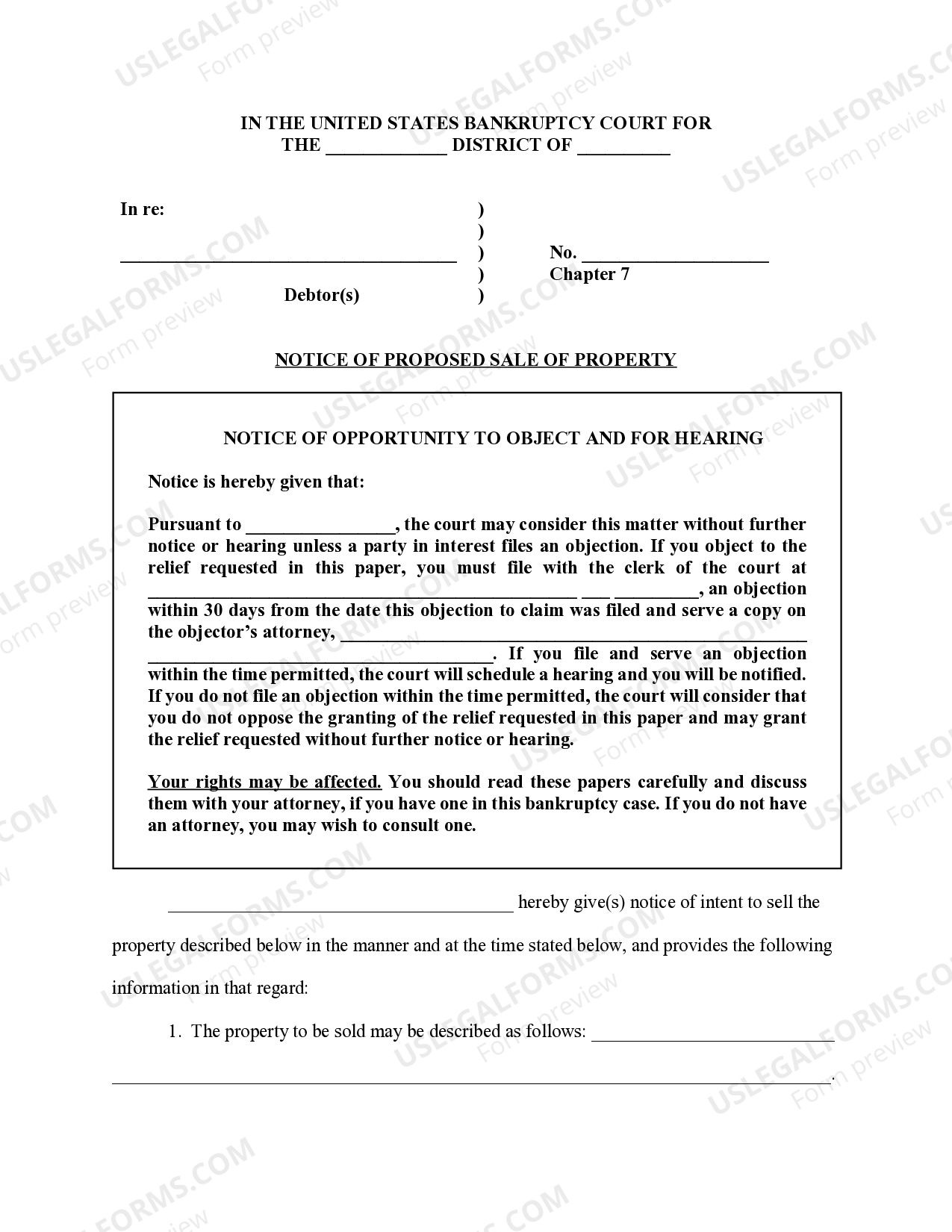 Notice of proposed sale of property | US Legal Forms