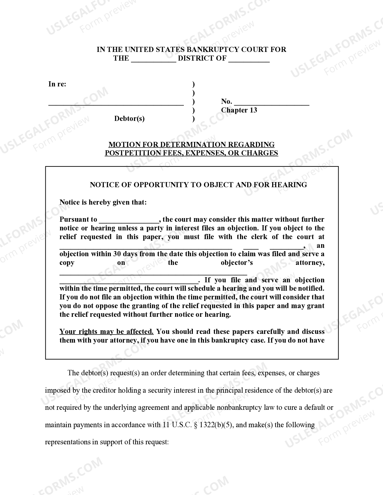 Motion for determination regarding postpetition fees, expenses, or ...