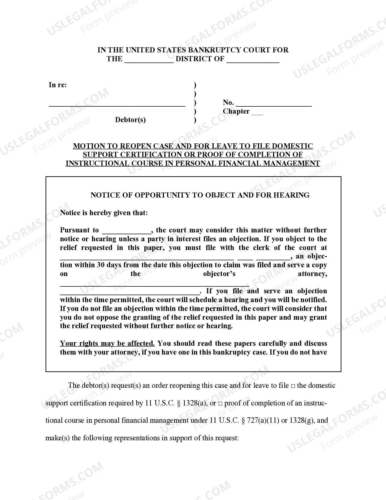 Motion to reopen case and for leave to file domestic support ...