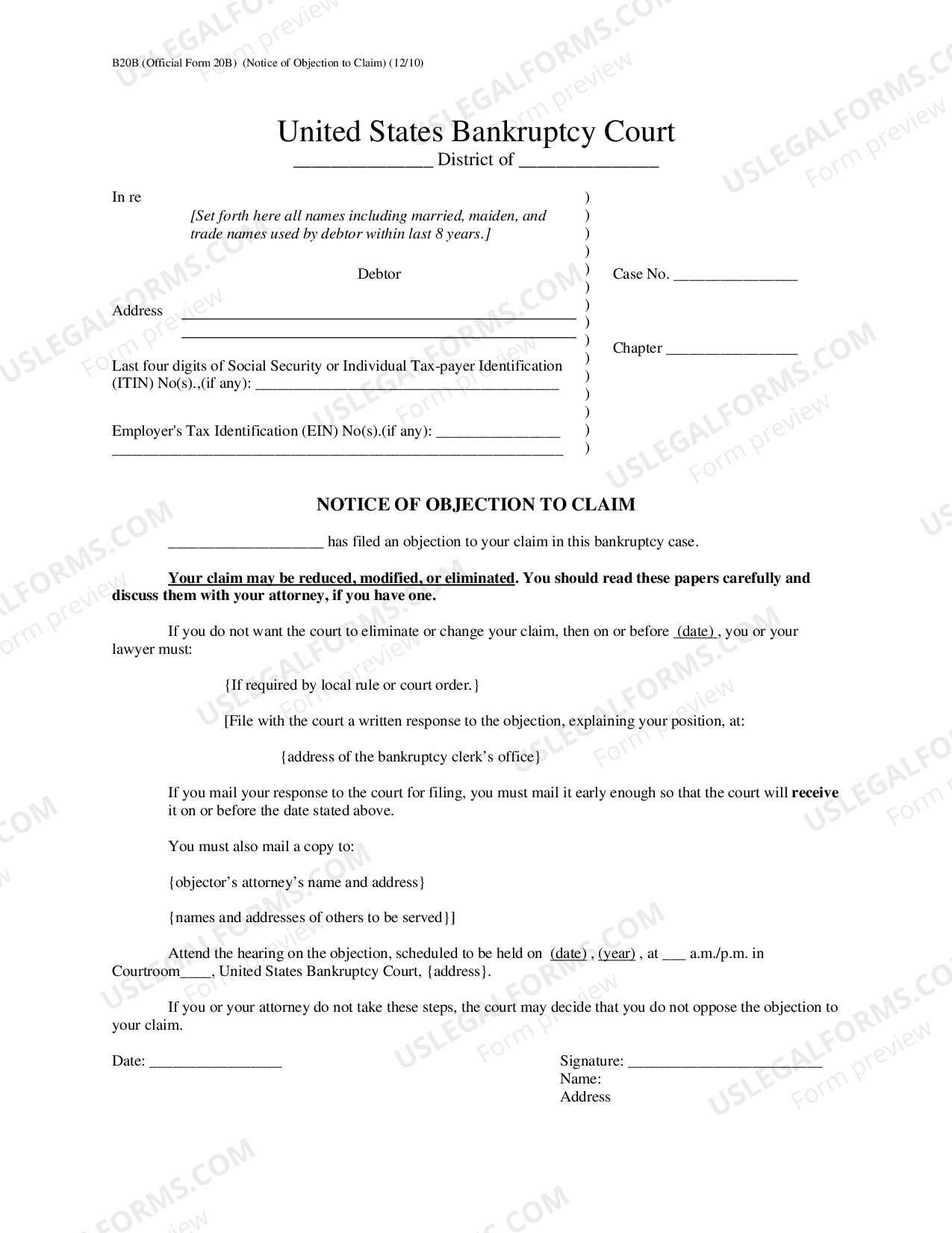 Notice of Objection to Claim - Form 20B | US Legal Forms