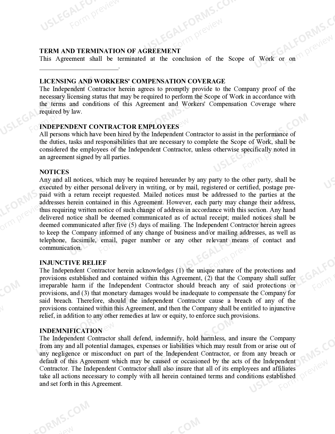 Independent Contractor Agreement | US Legal Forms