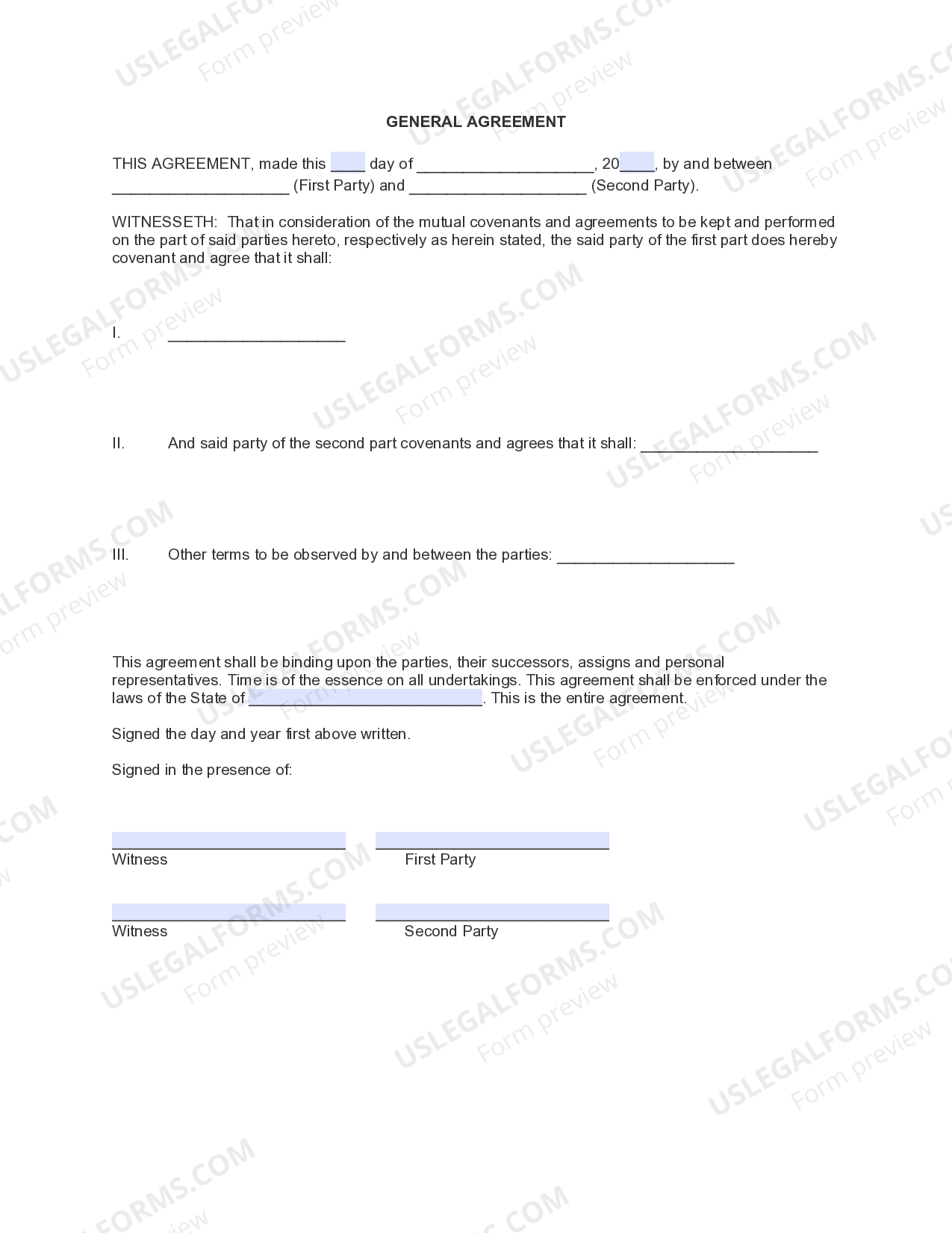 Basic General Agreement | US Legal Forms