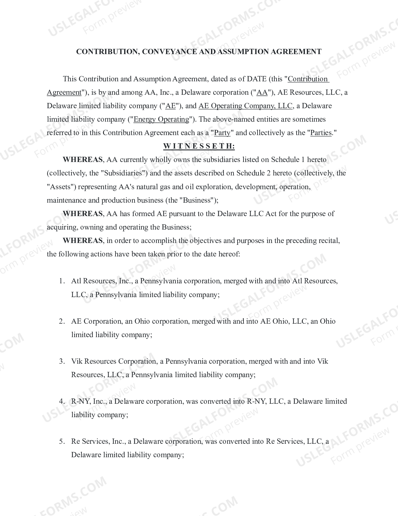 Contribution, Conveyance, and Assumption Agreement representing natural ...