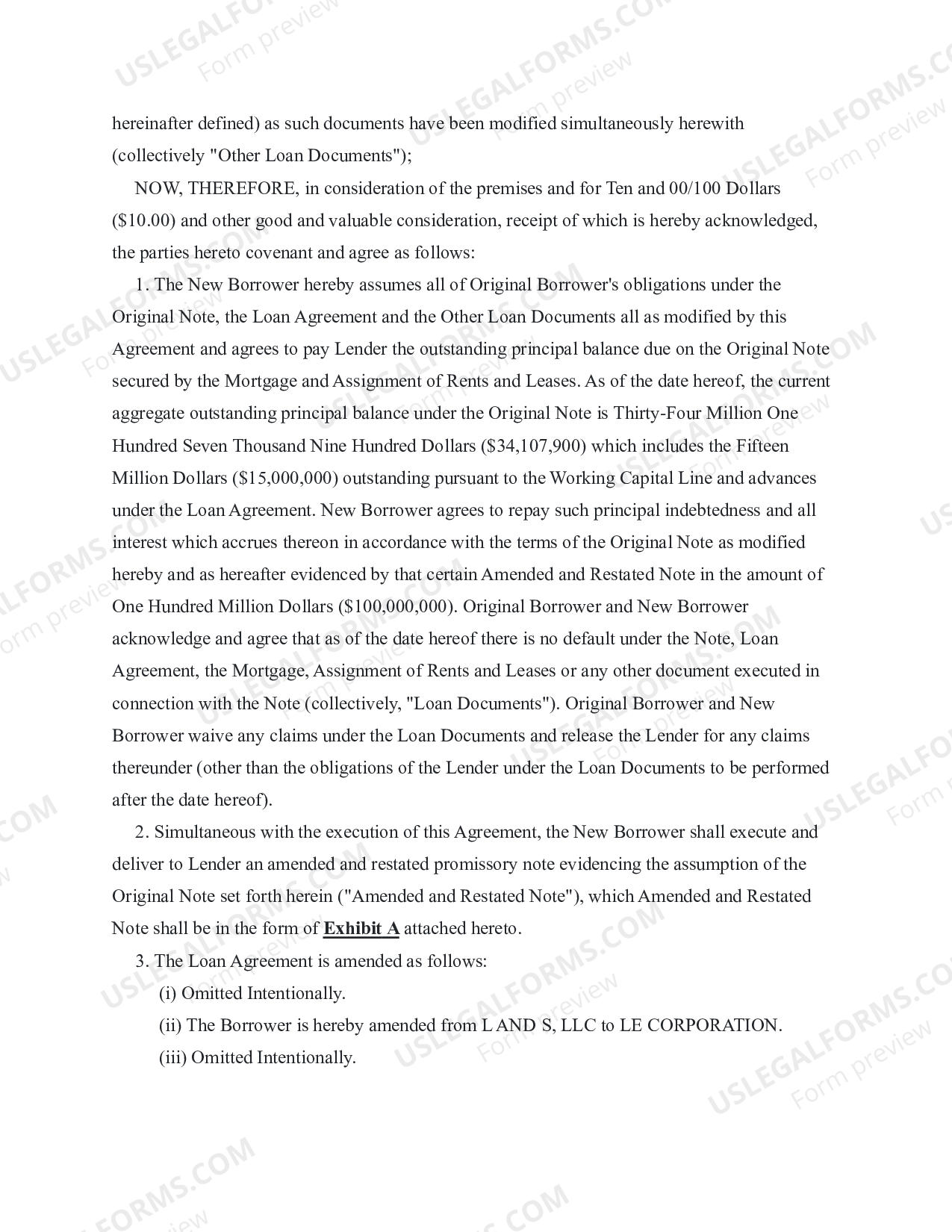 Assumption and Modification of Note and Loan Agreement | US Legal Forms