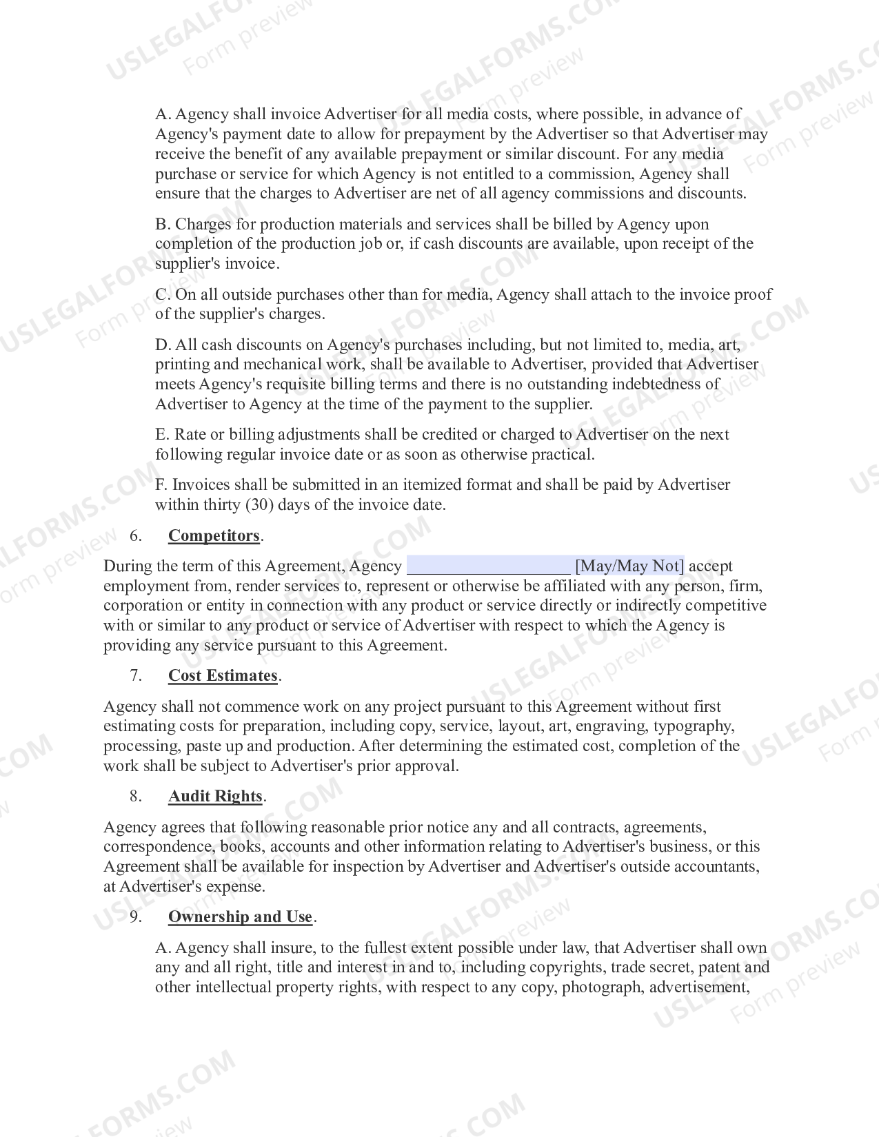 Basic Advertising Agency Agreement | US Legal Forms