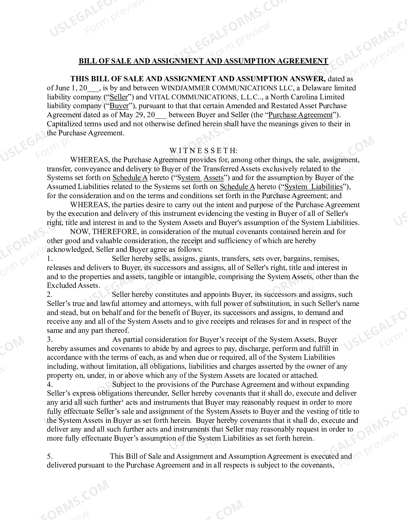 Bill of Sale and Assignment and Assumption Agreement between ...