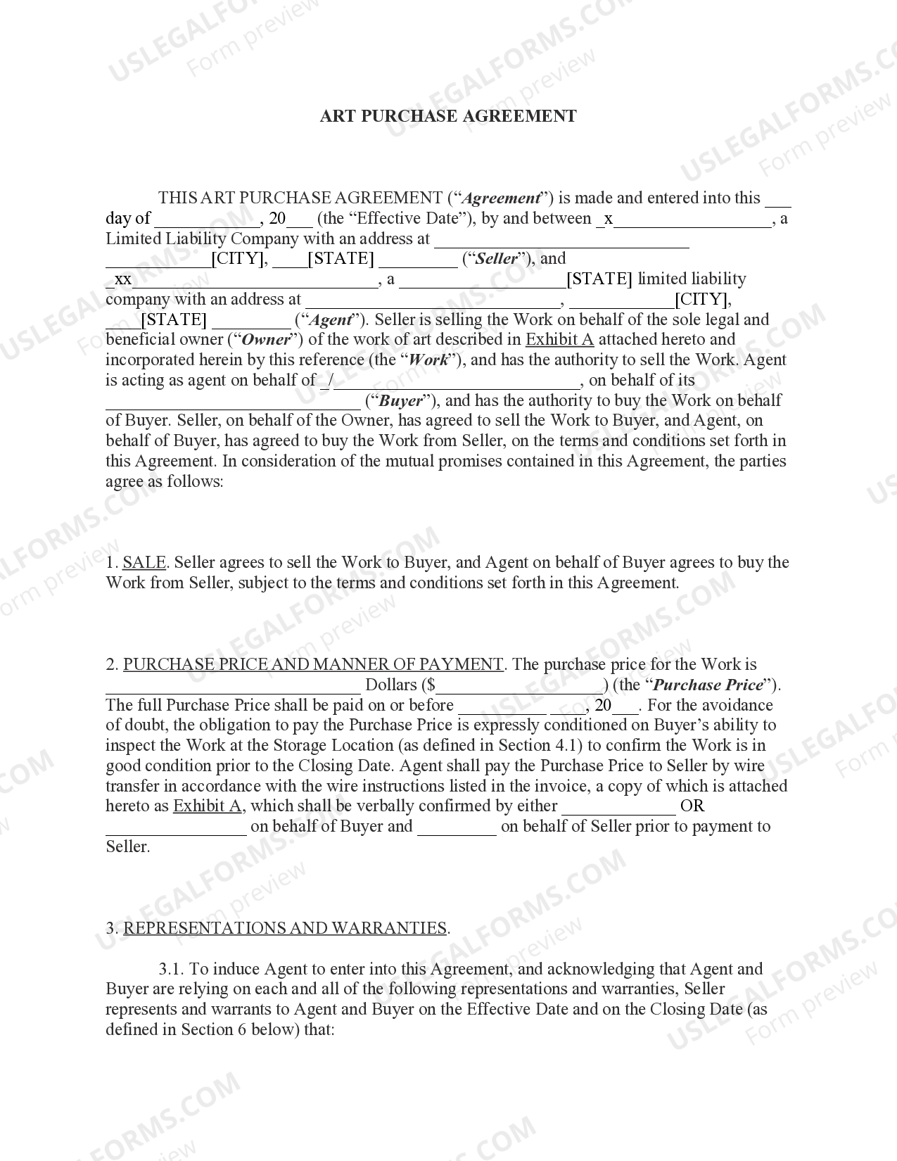 Art Purchase Agreement | US Legal Forms