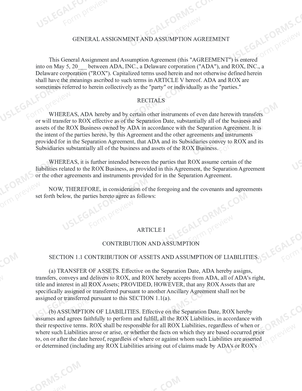 General Assignment and Assumption Agreement | US Legal Forms