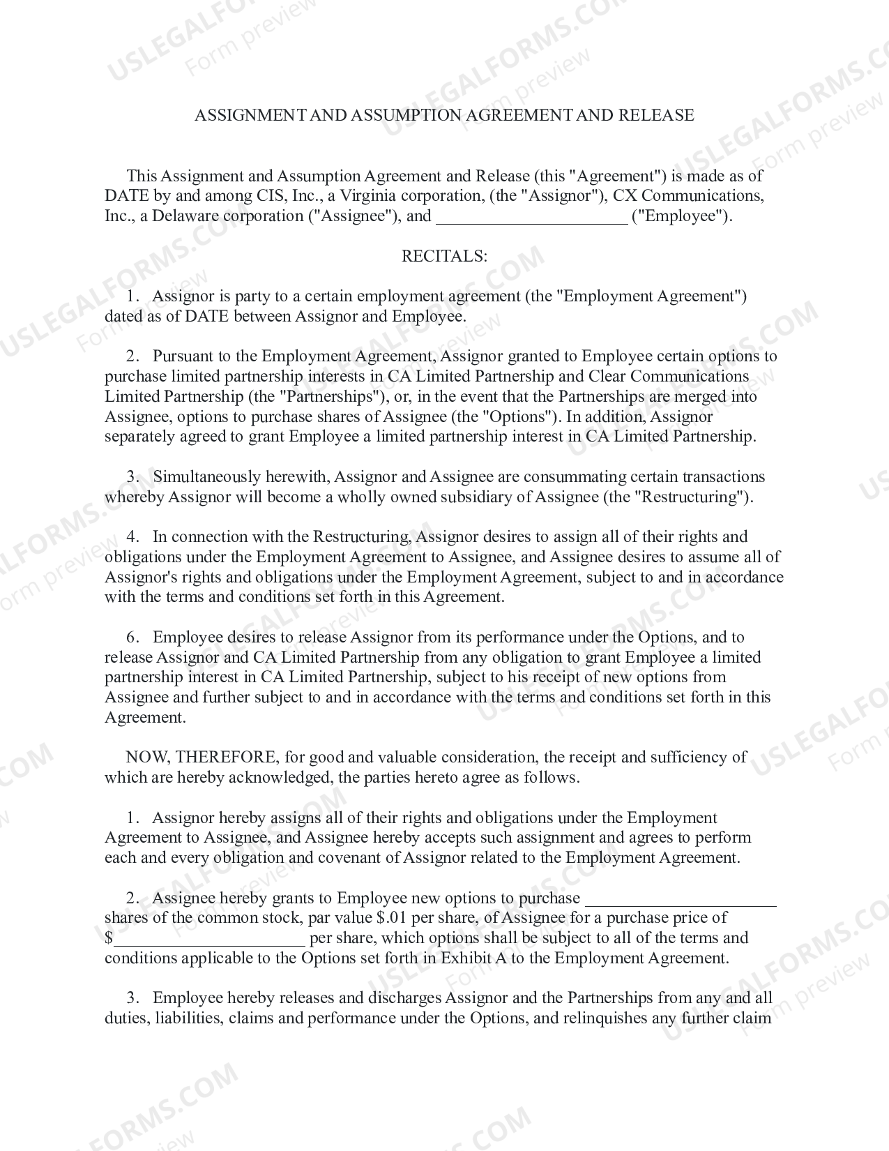 Assignment and Assumption Agreement and Release | US Legal Forms