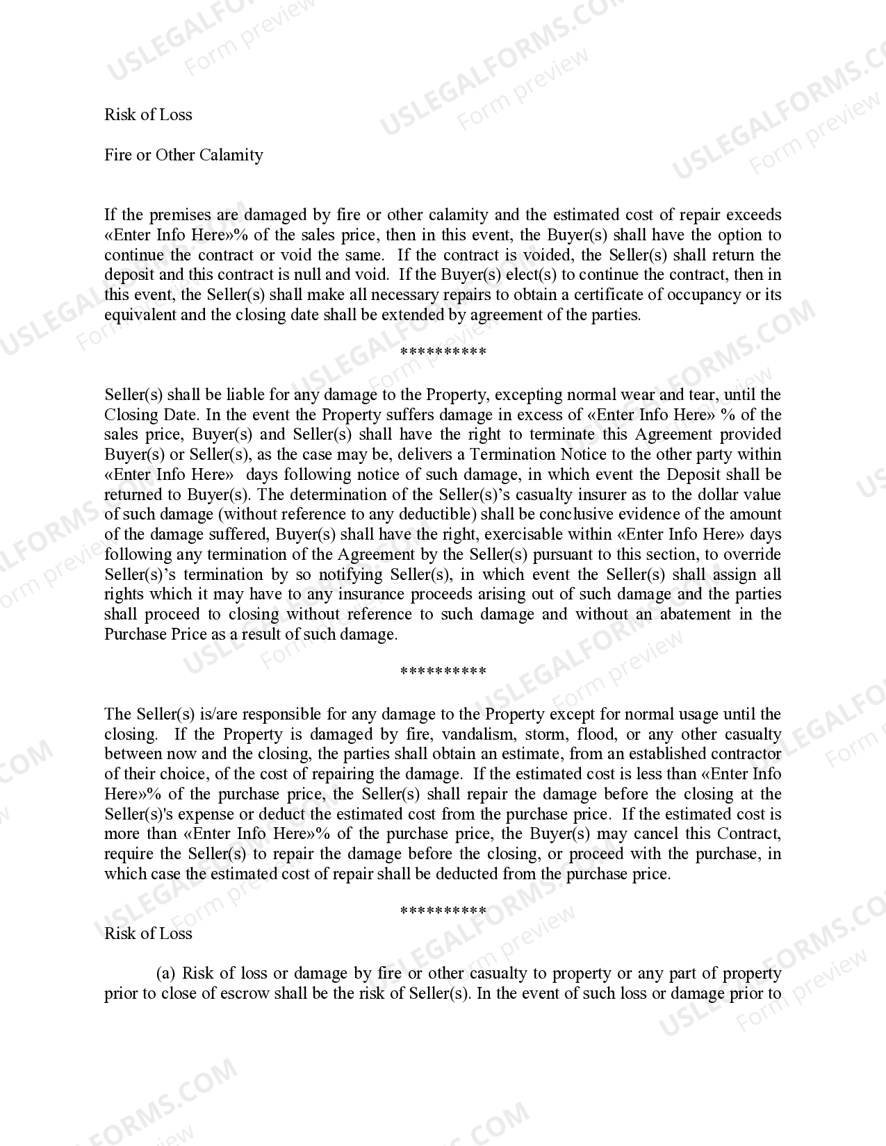 Risk of Loss Clauses: Contract for Real Property | US Legal Forms