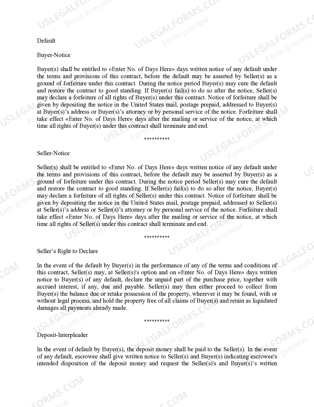 Default Clauses: Contract for Real Property | US Legal Forms