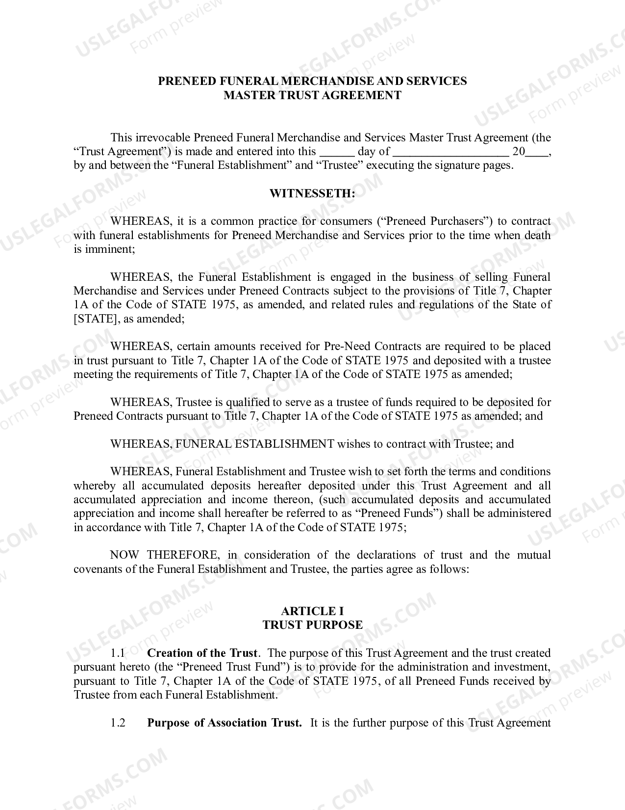 Preneed Funeral Merchandise and Services Master Trust Agreement | US ...