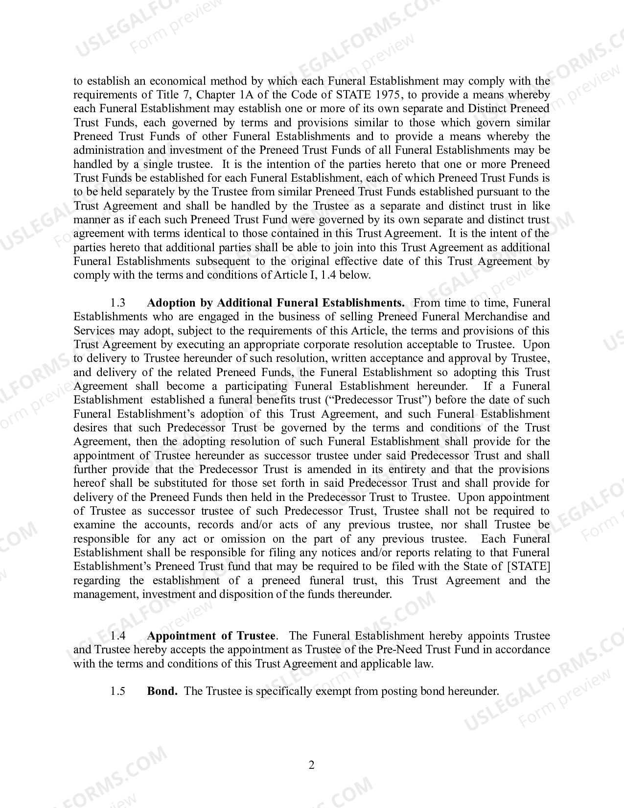 Preneed Funeral Merchandise and Services Master Trust Agreement | US ...