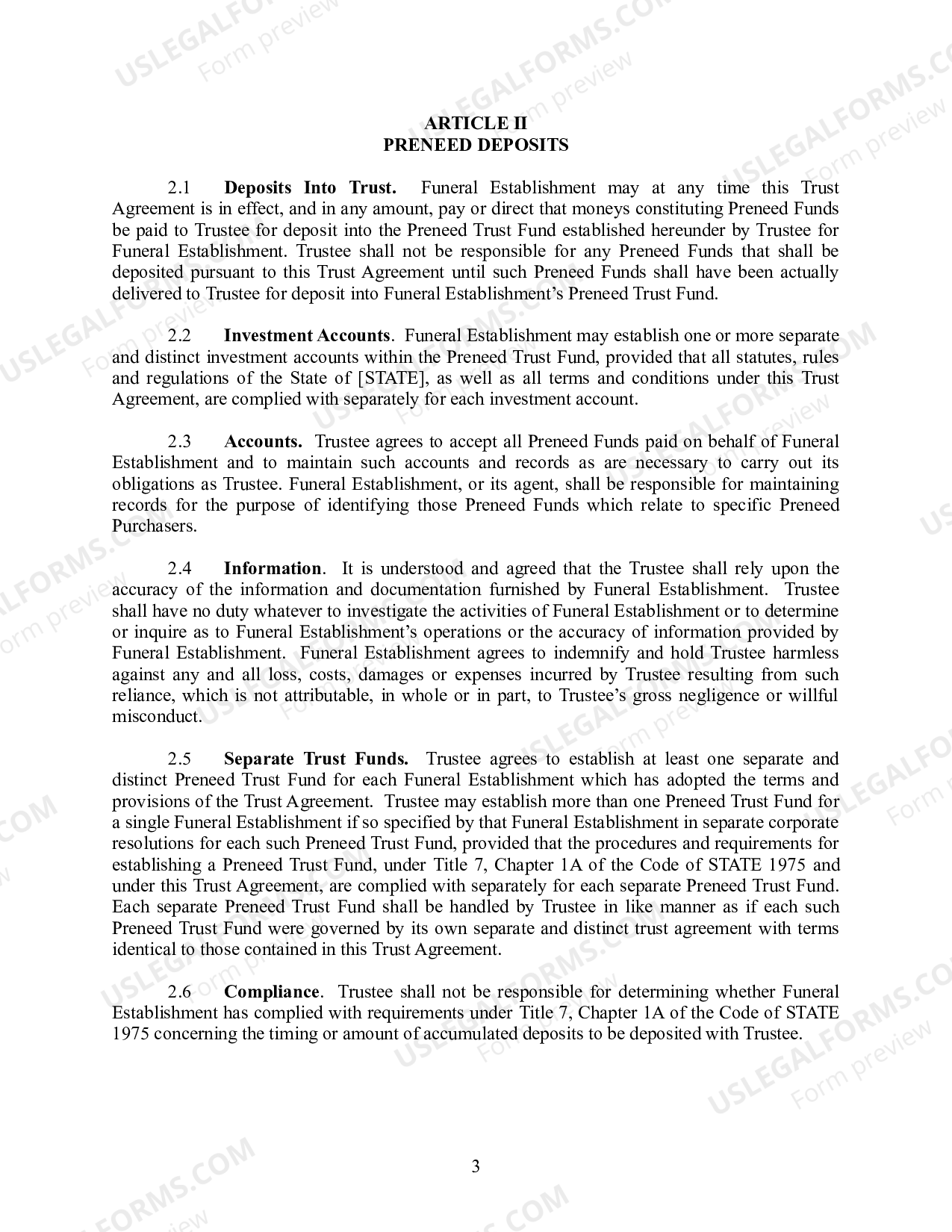 Preneed Funeral Merchandise and Services Master Trust Agreement | US ...