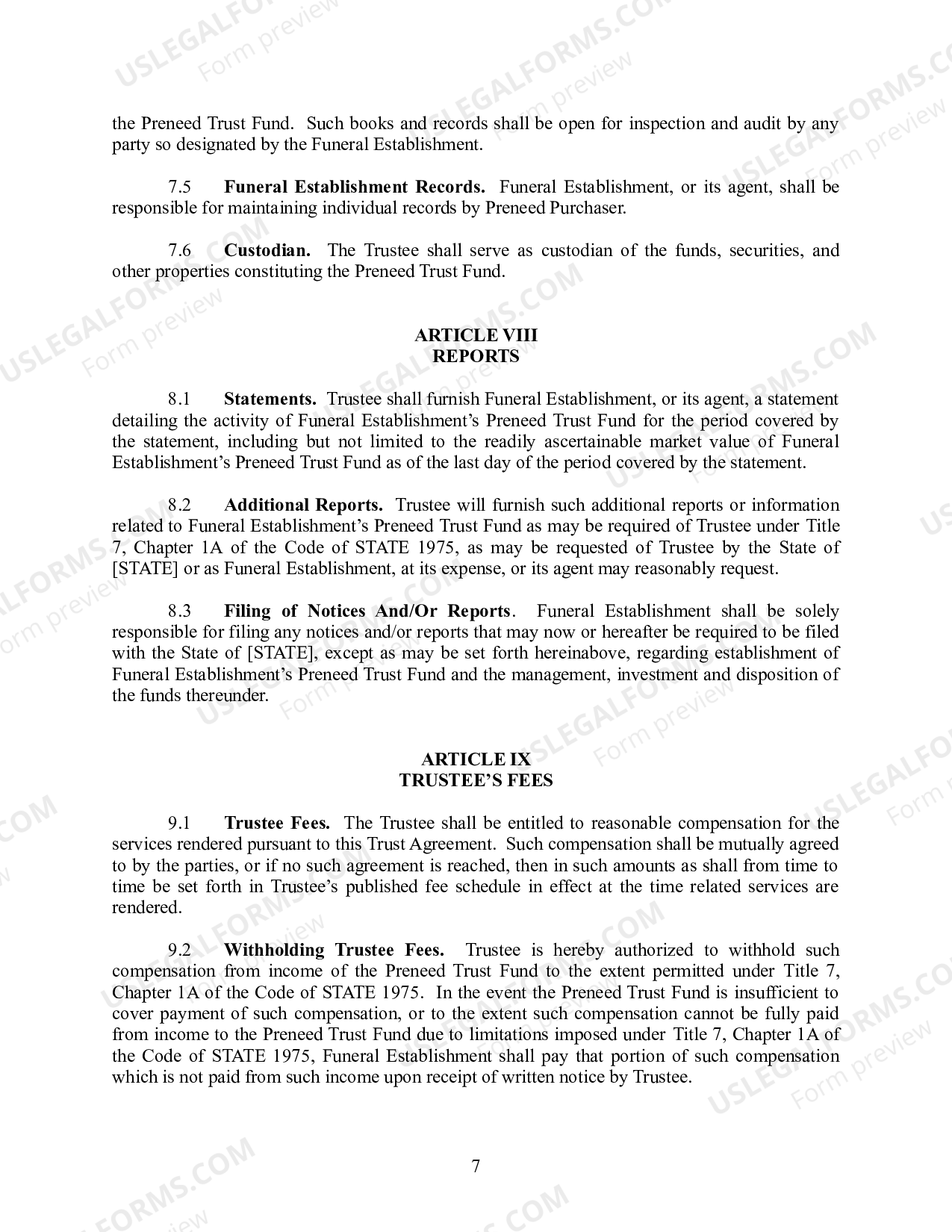 Preneed Funeral Merchandise and Services Master Trust Agreement | US ...
