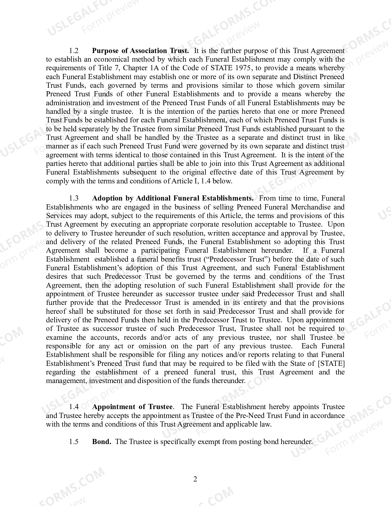 Preneed Funeral Merchandise and Services Master Trust Agreement | US ...