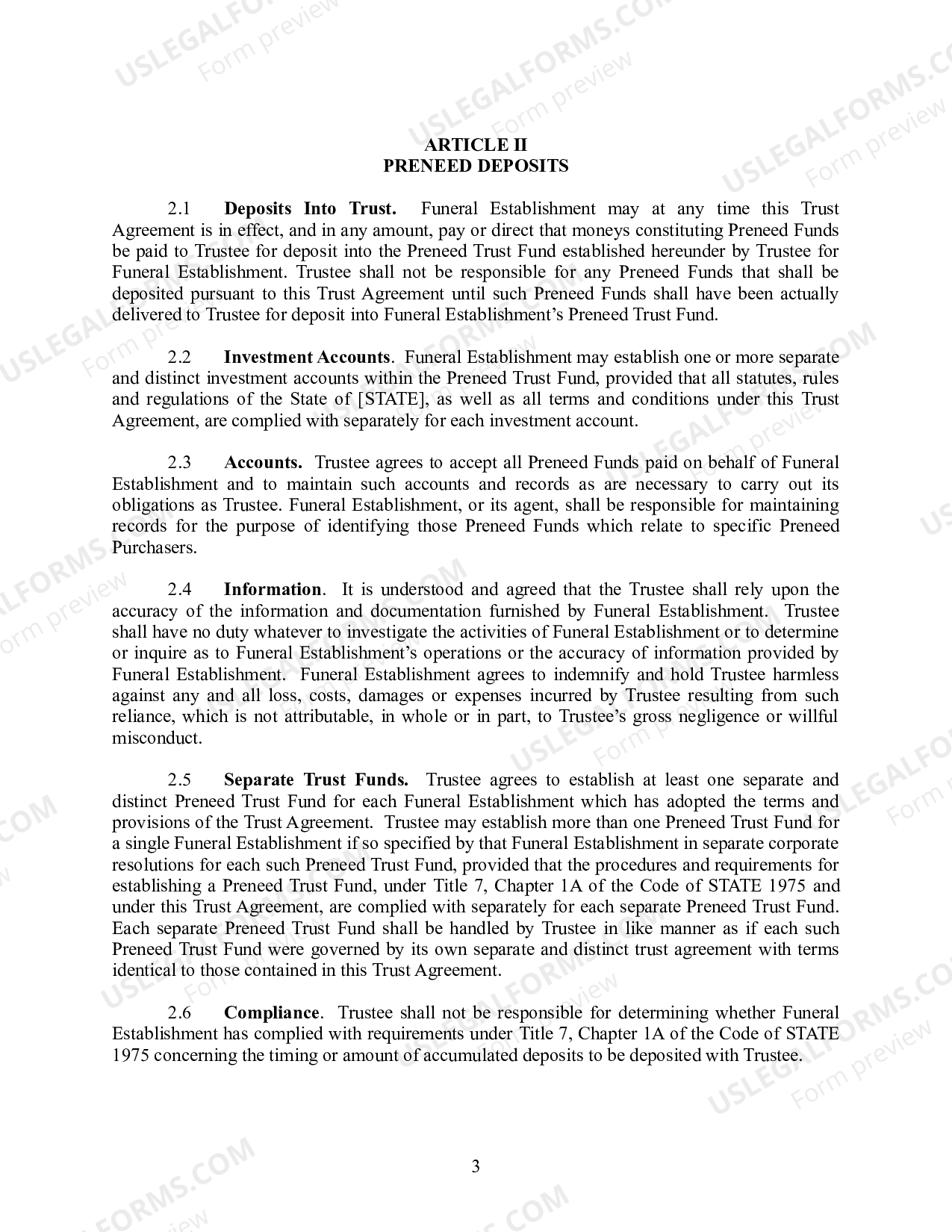 Preneed Funeral Merchandise and Services Master Trust Agreement | US ...