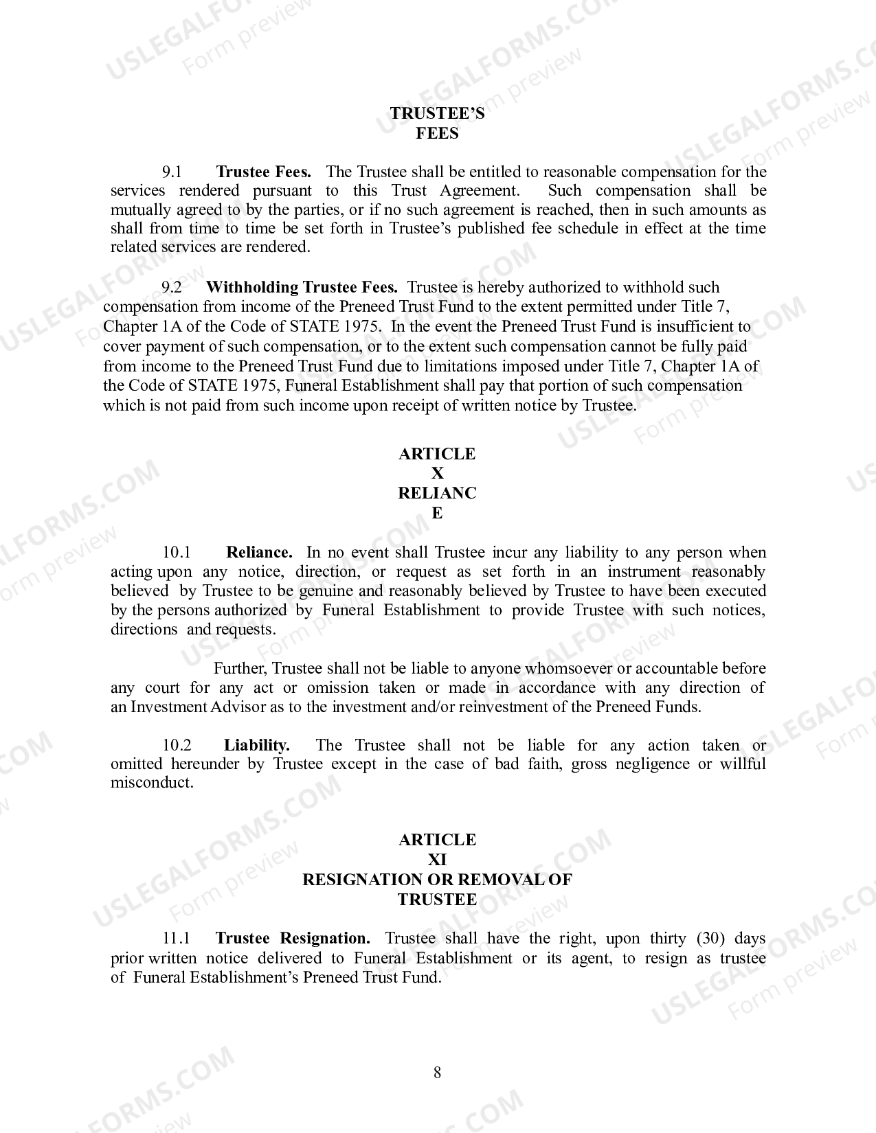 Preneed Funeral Merchandise and Services Master Trust Agreement | US ...